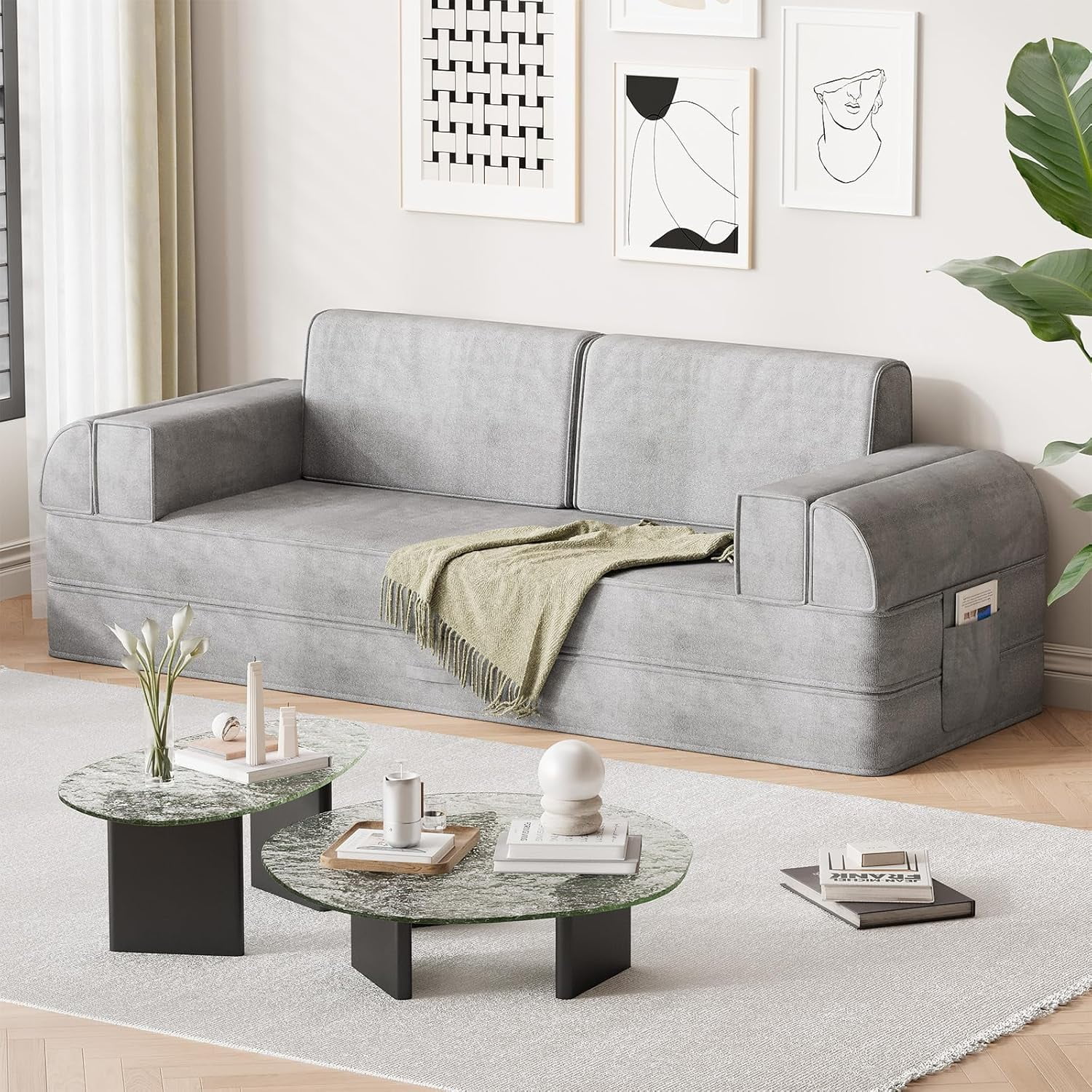 Convertible Futon Sofa Bed Queen, DIY Multi-Style Lounge Chaise Single ...