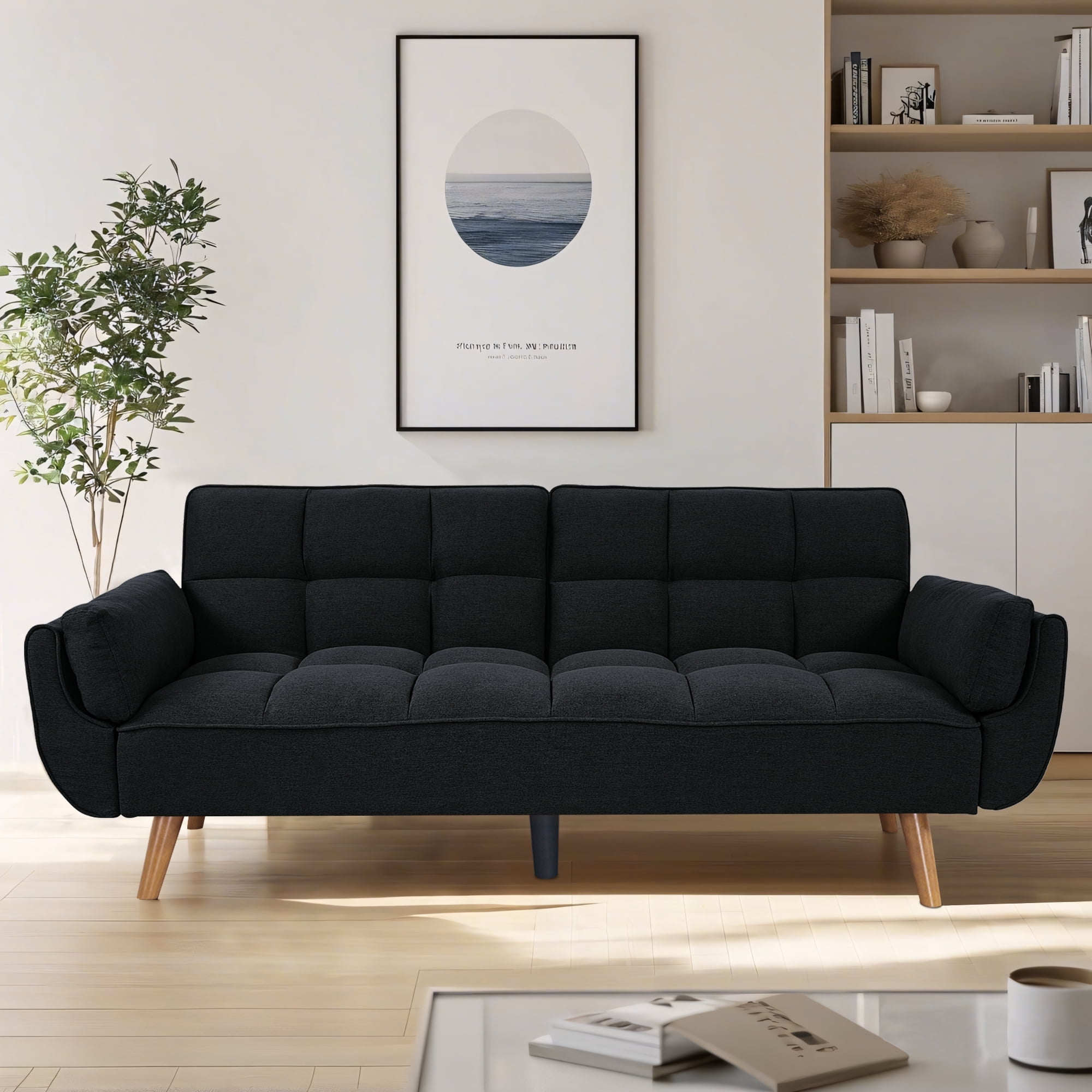 Convertible Futon Sofa Bed, Sleeper Sofa Bed with Adjustable Backrests ...