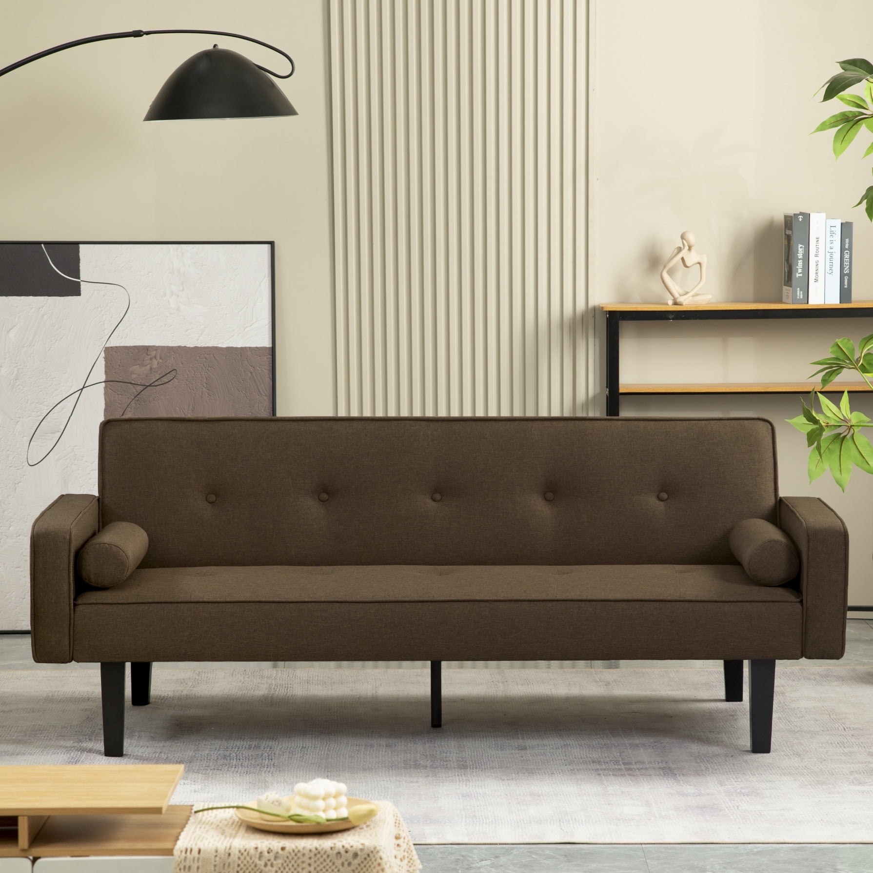 Convertible Futon Sofa Bed with Solid Wood Legs, Modern Simple Velvet ...