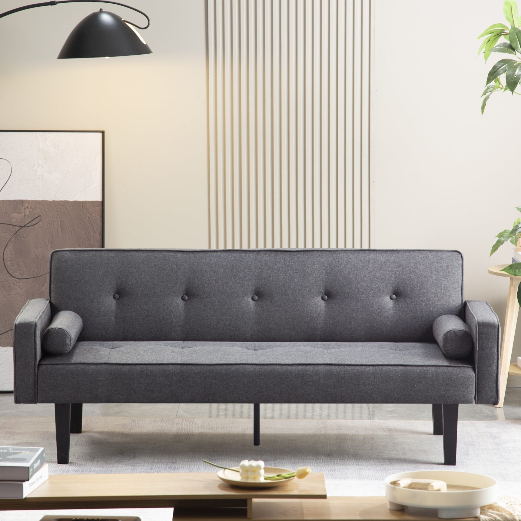 Convertible Futon Sofa Bed with Solid Wood Legs, Modern Simple Velvet ...
