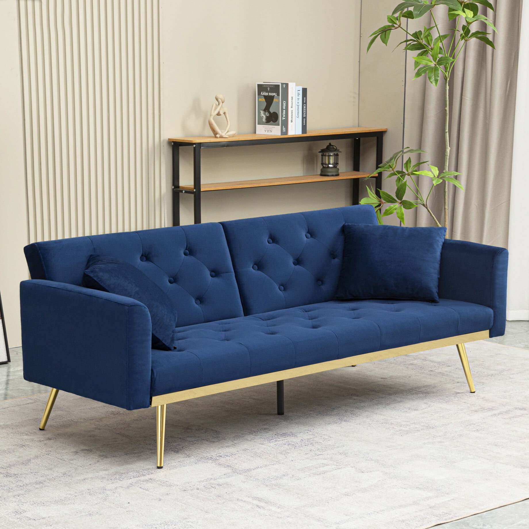 Convertible Futon Sofa Bed, Velvet Reclining Loveseat Sofa Couch with ...