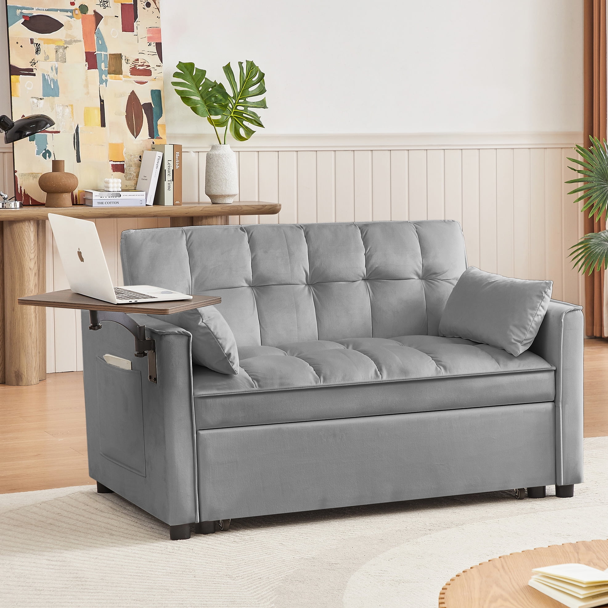 Convertible Grey Velvet Bed : Easily And Comfortable For Guests Bed ...