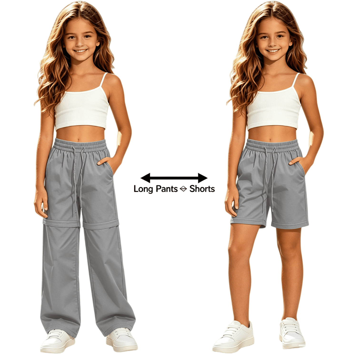 Convertible Hiking Pants - Shorts for Kids Girls, Drawstring Waterproof ...