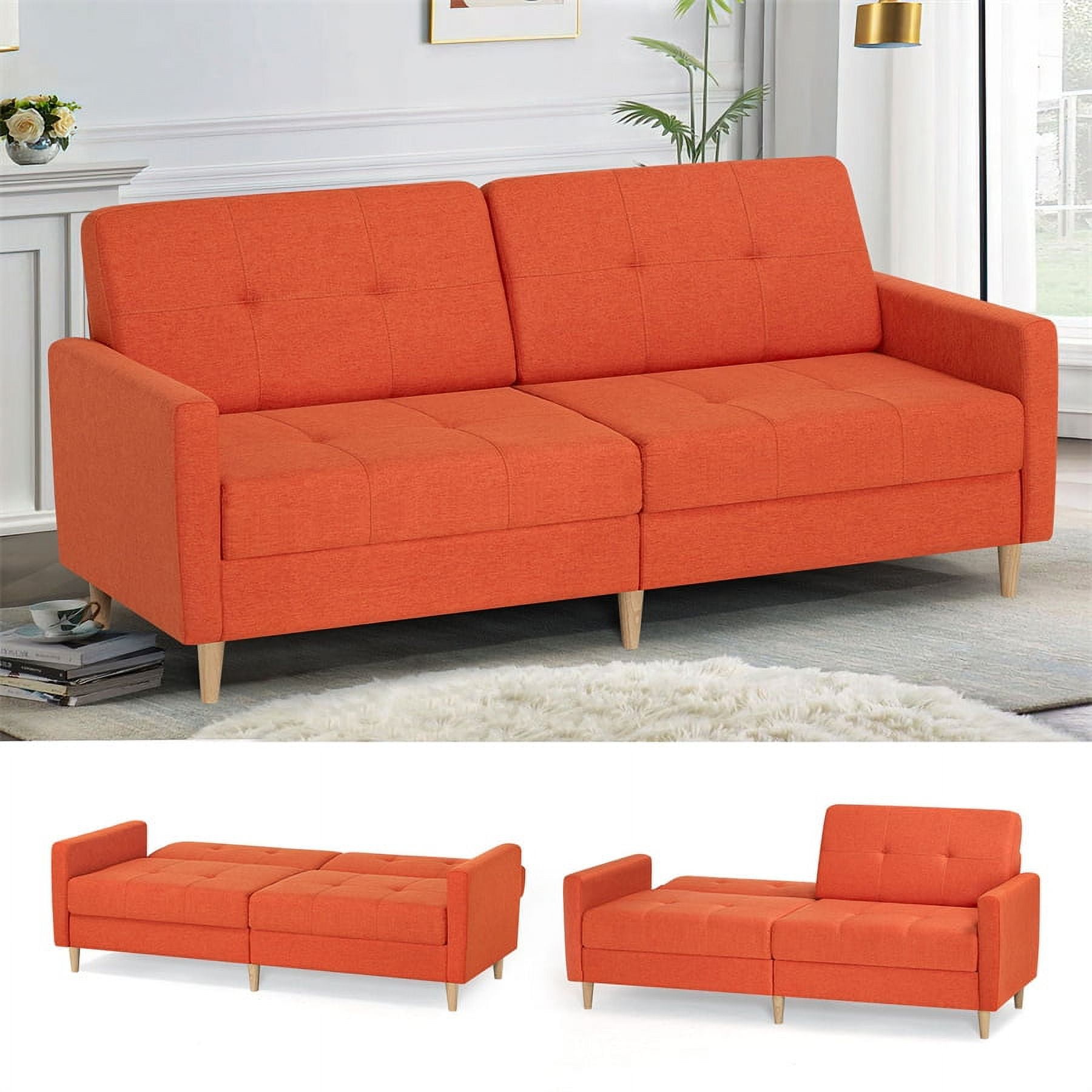 Convertible Loveseat Couch, Modern Linen Sofa Bed with Adjustable ...