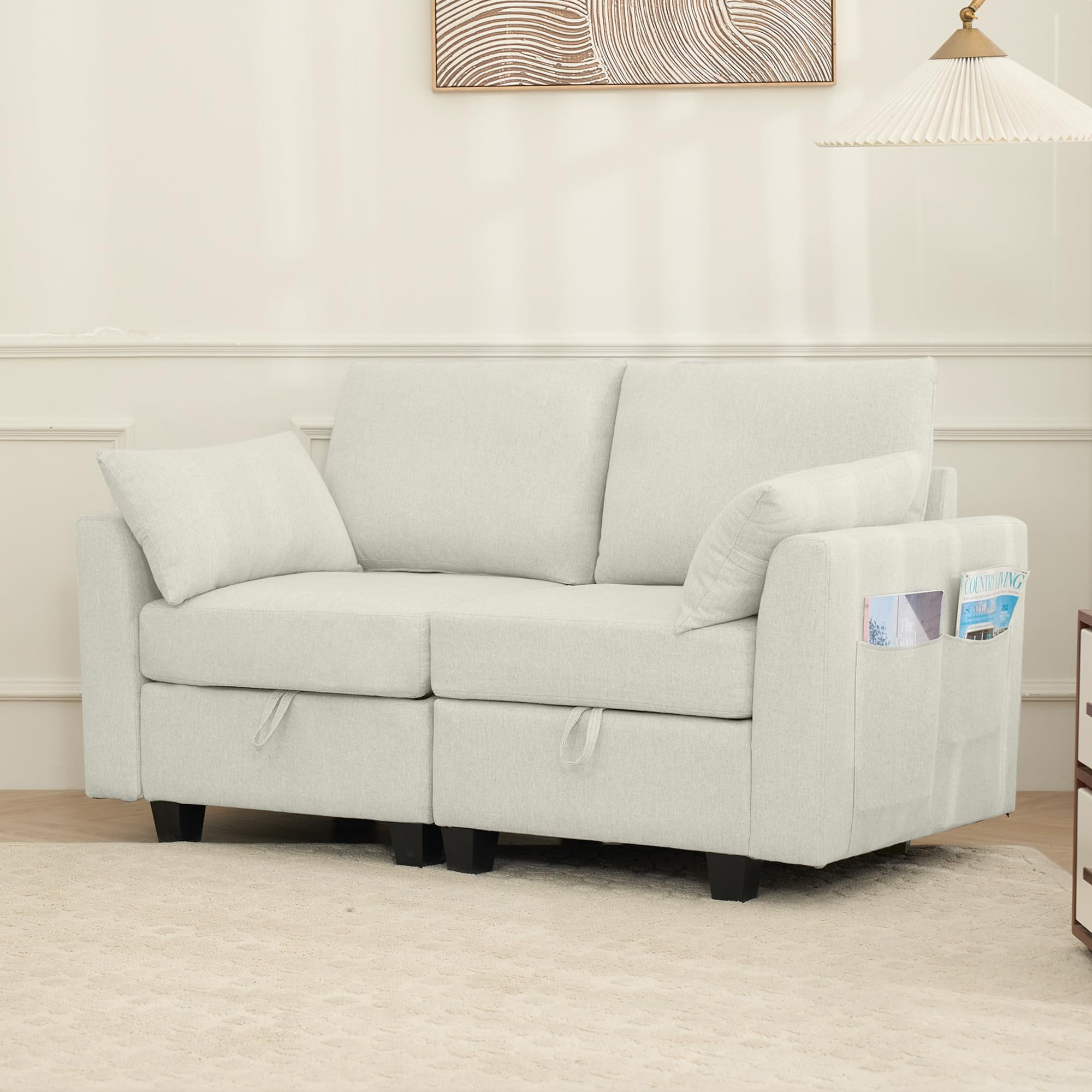Convertible Loveseat Sectional Sofa Couch, Linen Fabric Modular Sofa ...