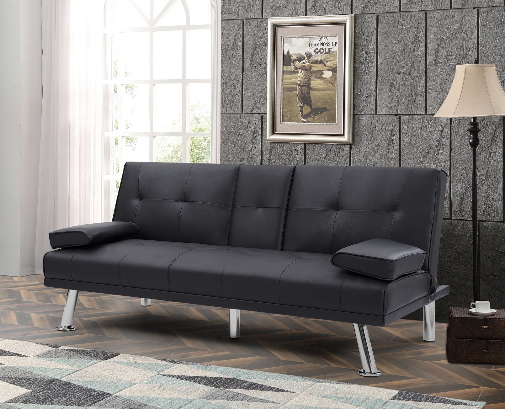 Convertible Loveseat Sofa Bed with 2 Hidable Cup Holders and Metal Legs ...