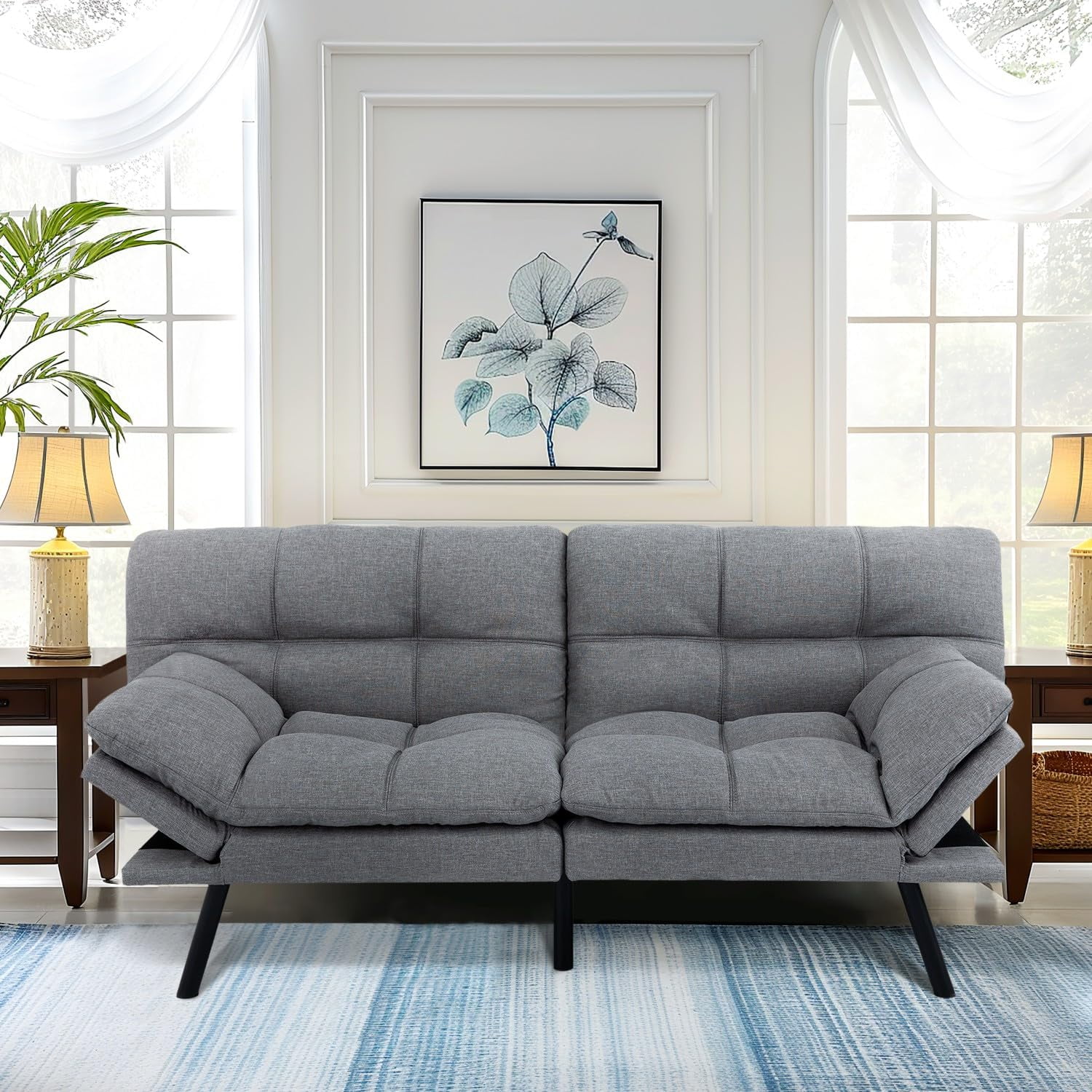 Convertible Memory Foam Sleeper Sofa Bed, Adjustable Backrest Armrest ...