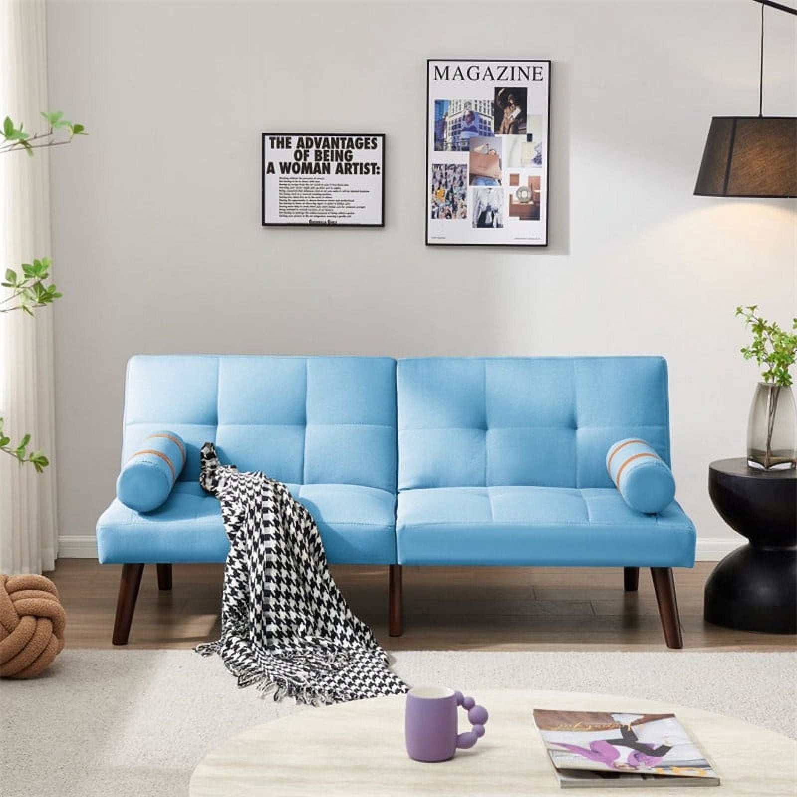 Convertible Modern Futon Sofa Sleeper Couch with Solid Wood Legs for ...