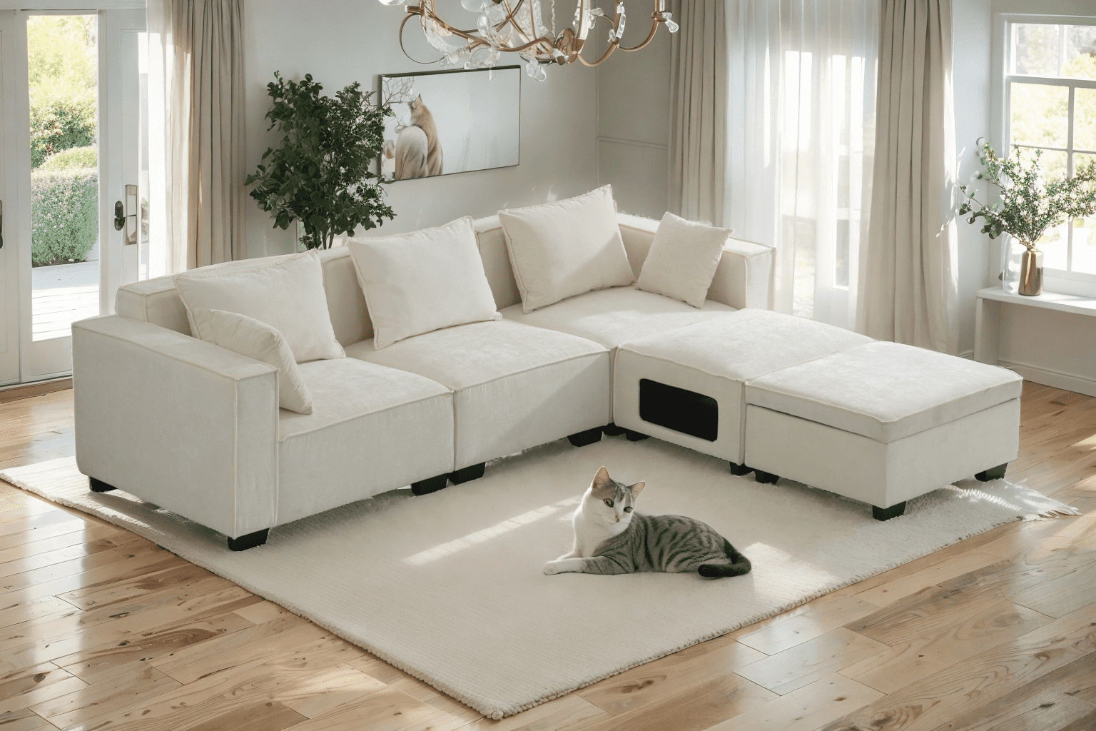 Convertible Modular Sectional Furniture Set with 2 Ottomans for Living ...