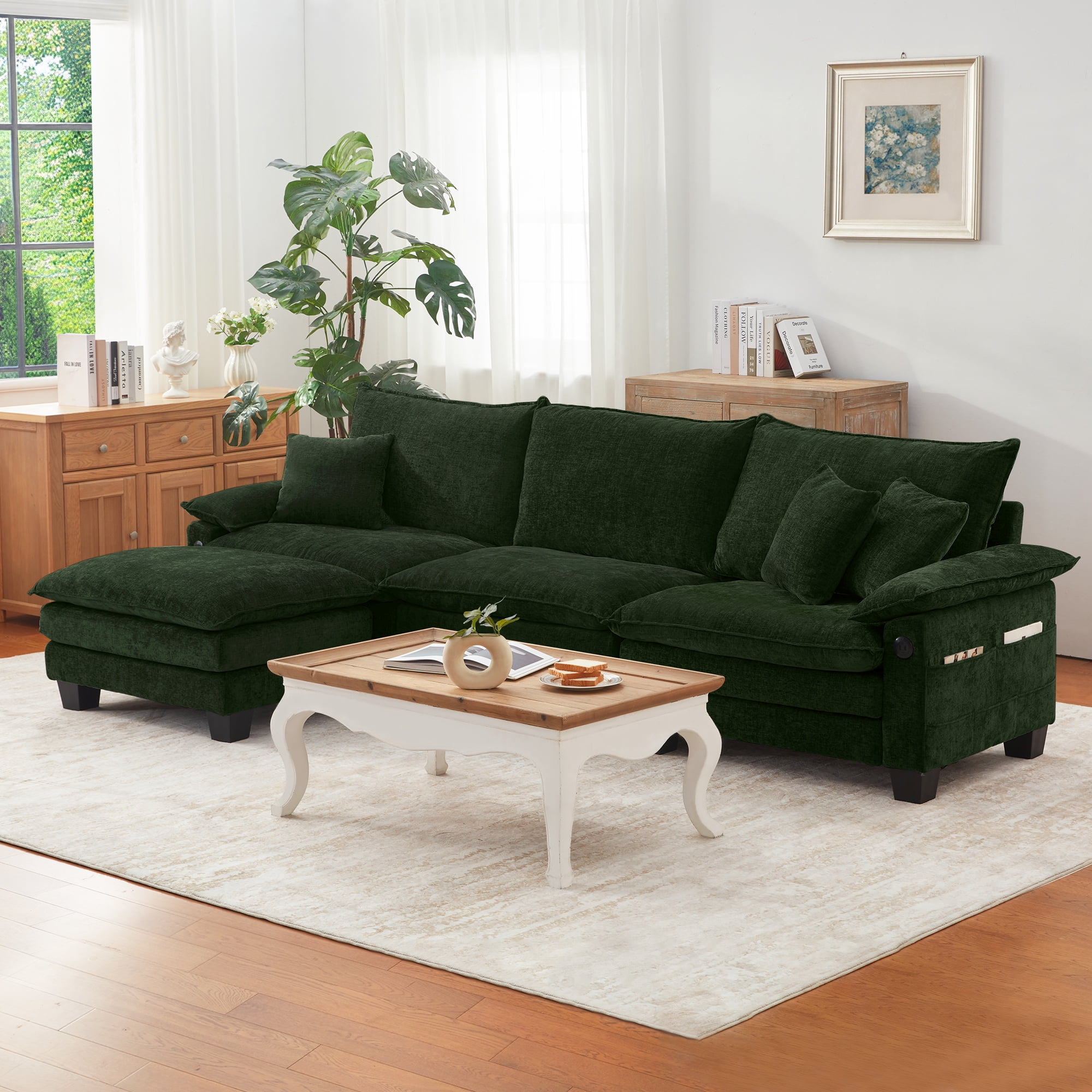 Convertible Modular Sectional Sofa 3 Seat L Shaped Couch Bed with USB ...