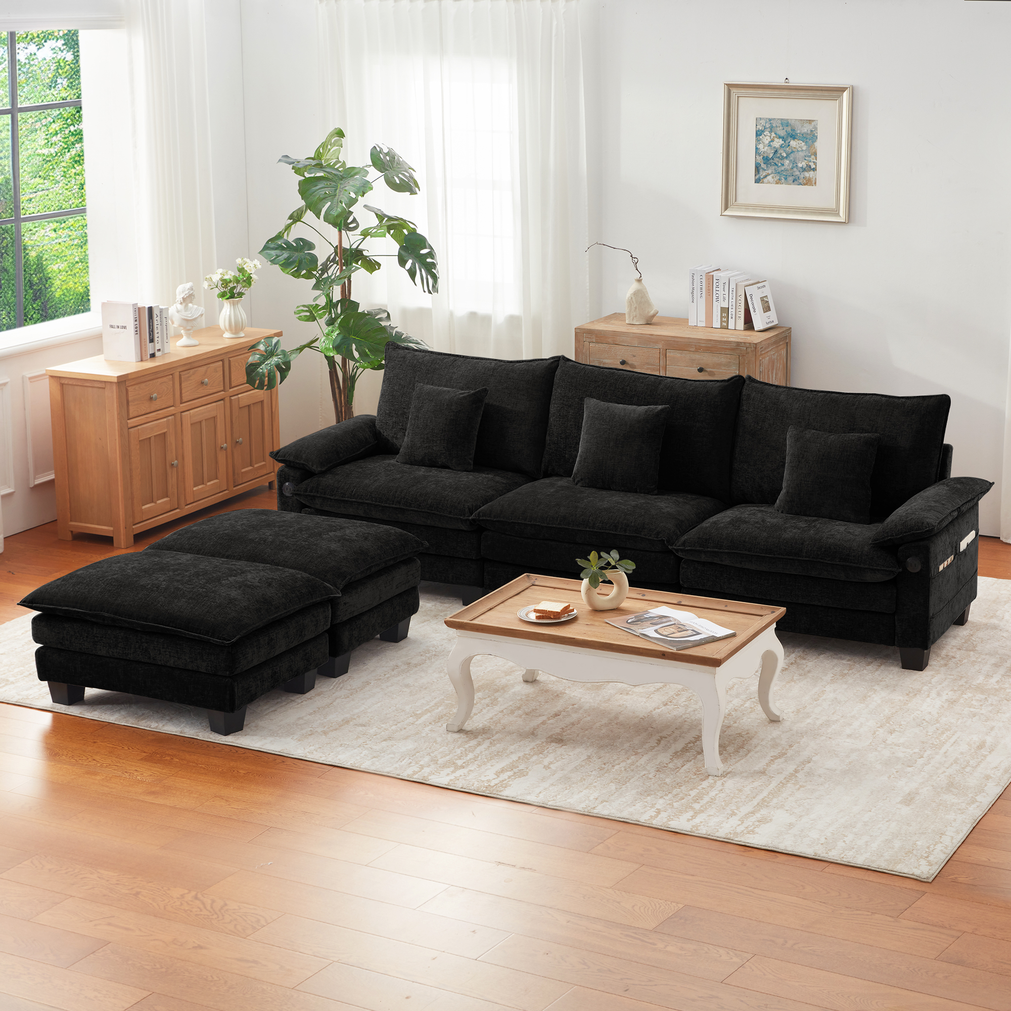 Convertible Modular Sectional Sofa 3 Seat U Shaped Couch Bed with USB ...