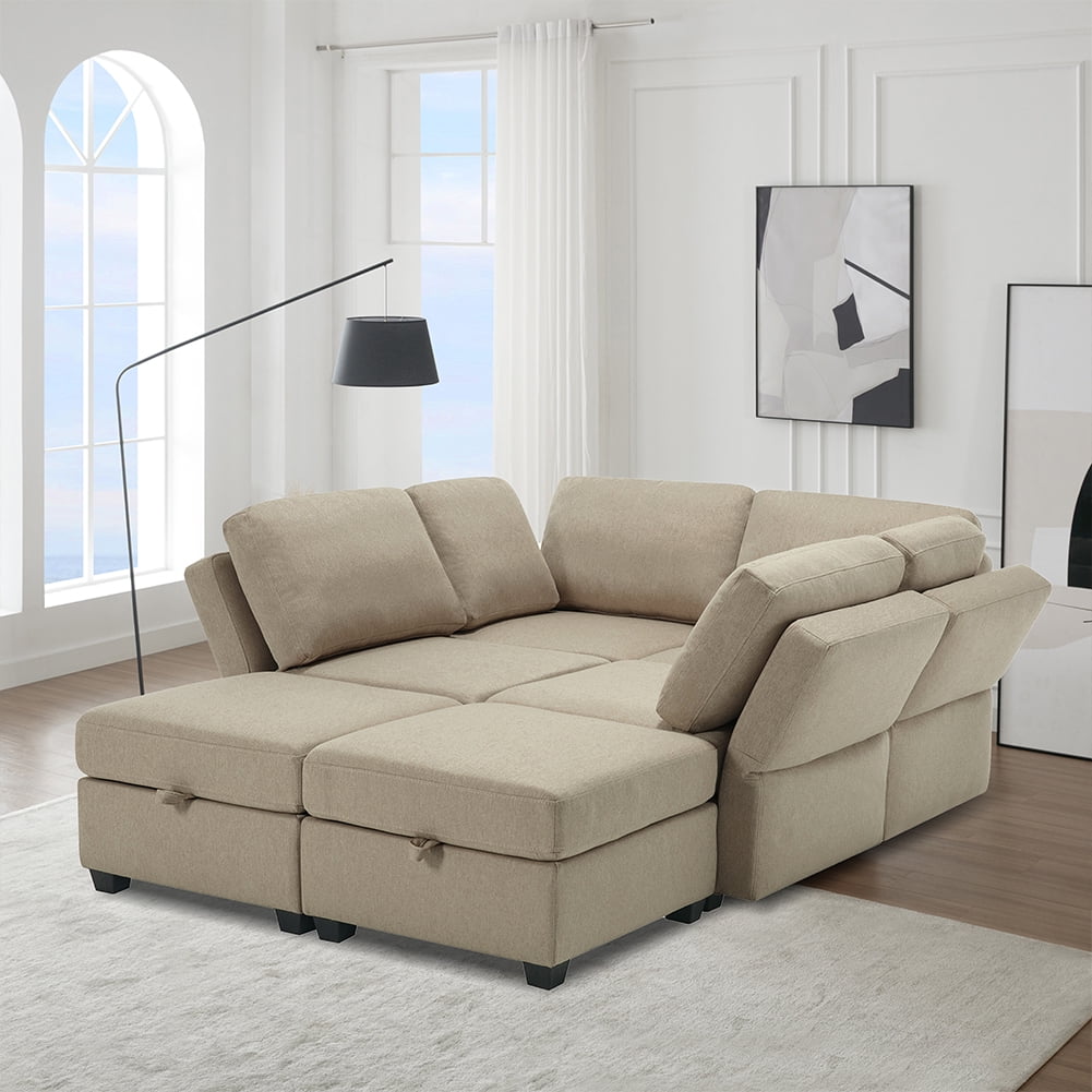 Convertible Modular Sectional Sofa Bed,Oversized 6 Seat Upholstered ...