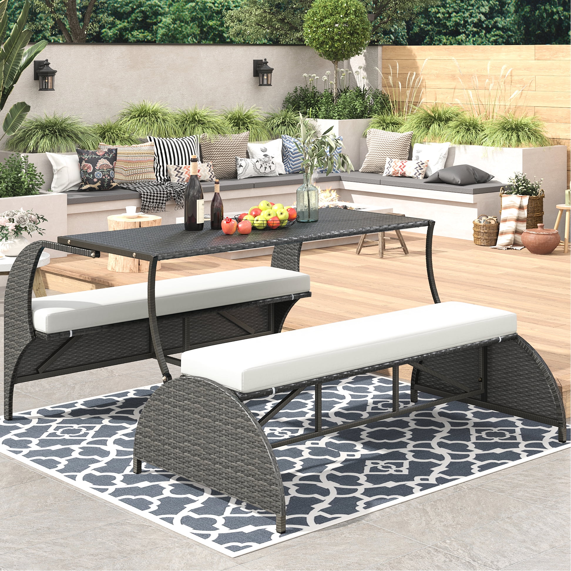 Convertible Outdoor Seating Solution: 4 Seats & Table , Iron Material ...