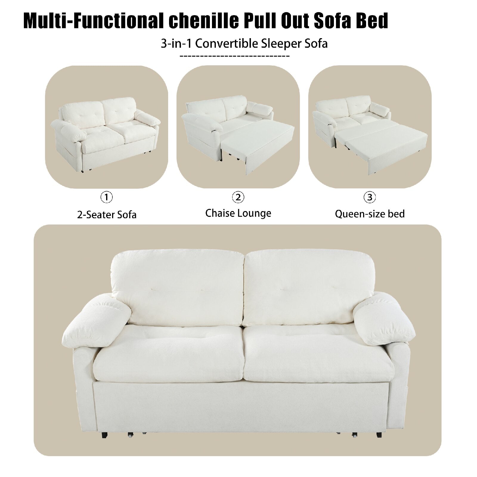 Convertible Pull Out Sofa Bed with Side Storage, 3-in-1 Convertible ...