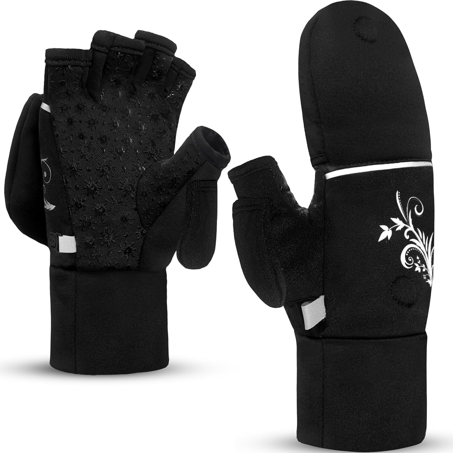 Convertible Running Mittens for Women Cold Weather Fingerless Gloves ...