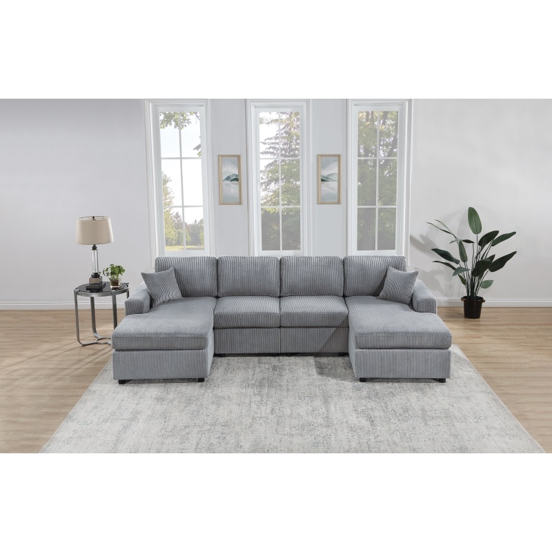 Convertible Sectional Dark Gray Color Corduroy Reversible Chaise w ...