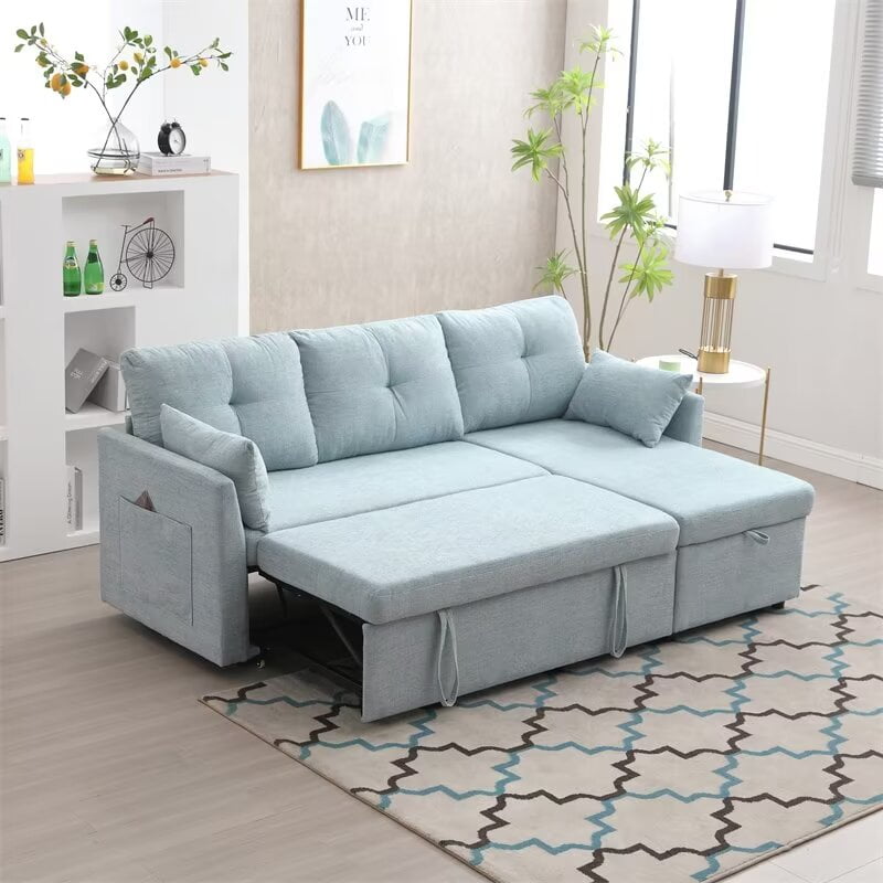 Convertible Sectional Sleeper Sofa with Pull Out Bed, 81" L-Shaped Sofa ...