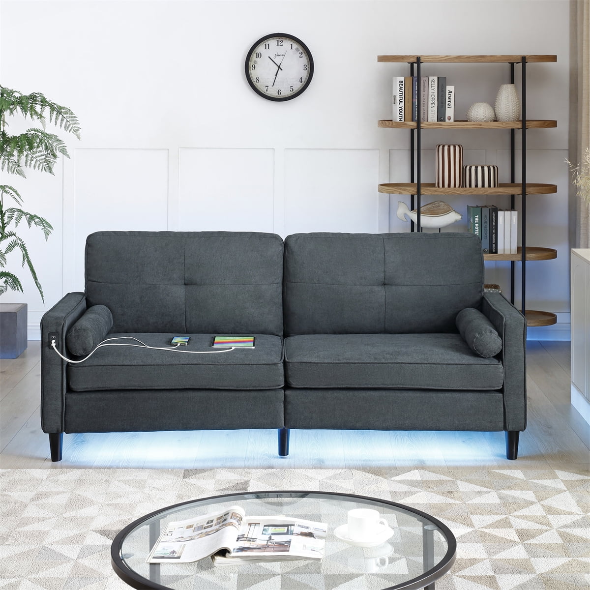 Convertible Sectional Sofa with 2 Side Pockets, Modern Sofa Couch with ...