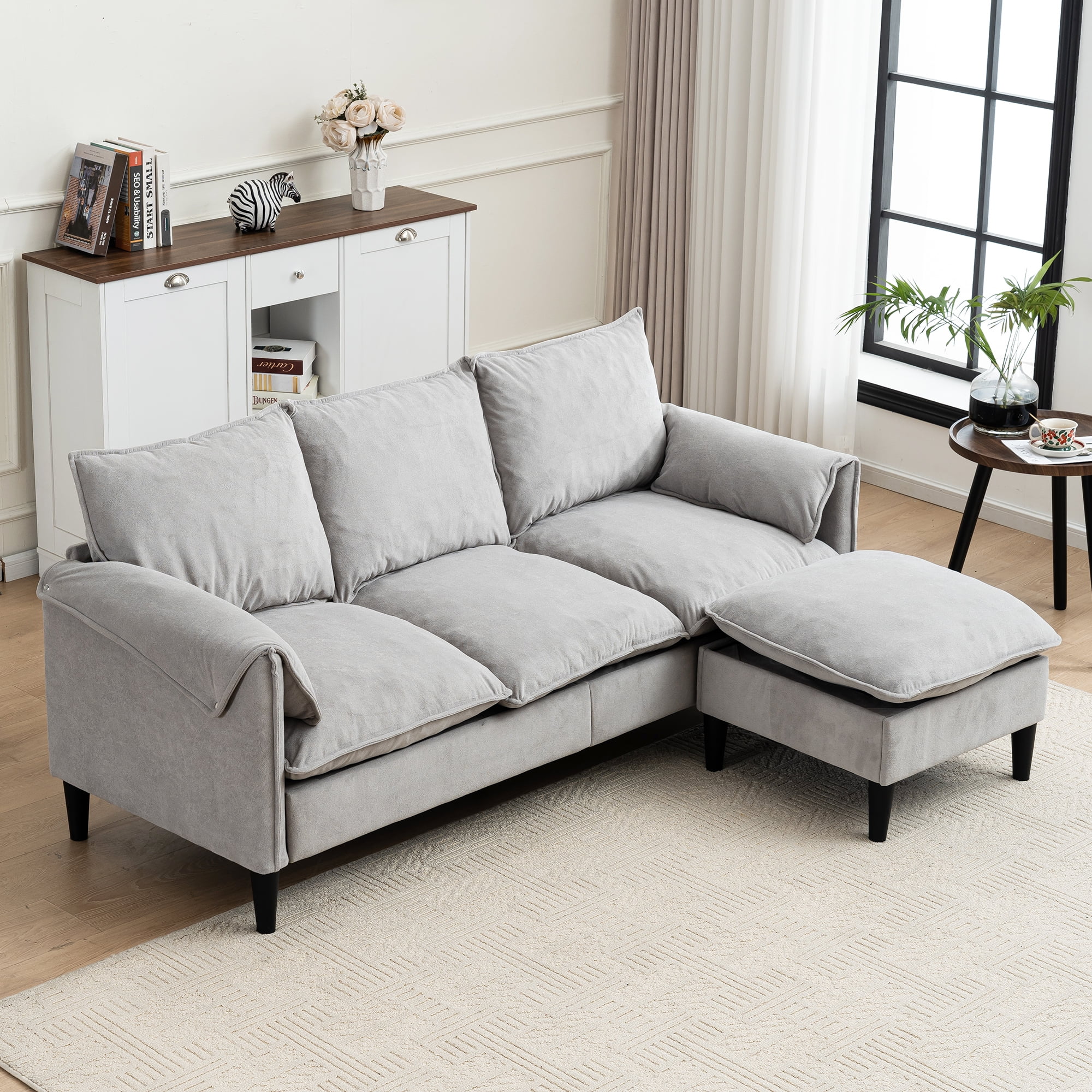 Convertible Sectional Sofa,78" L-Shaped Sofa with Footstools with ...