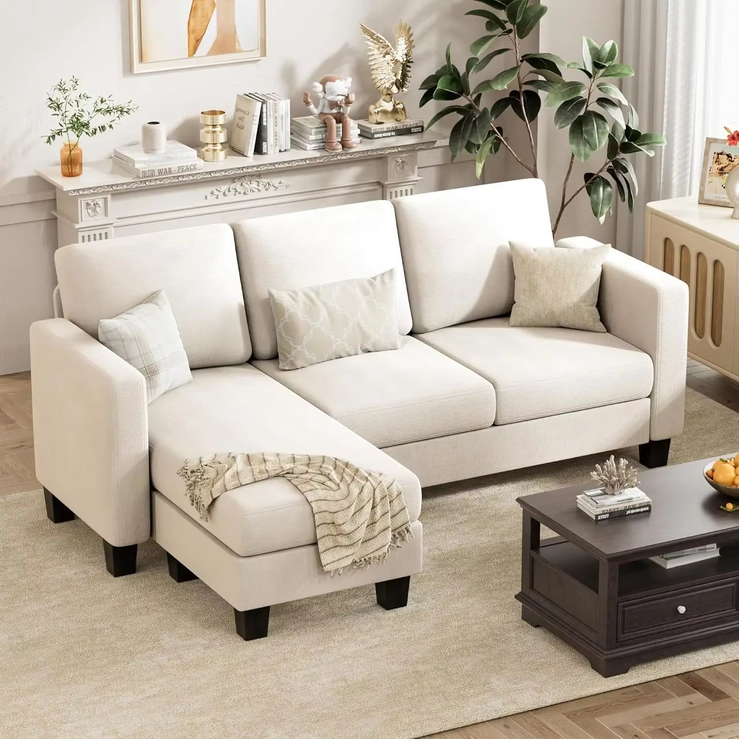 Convertible Sectional Sofa Couch, 3 Seat L-Shaped Sofa with Linen ...