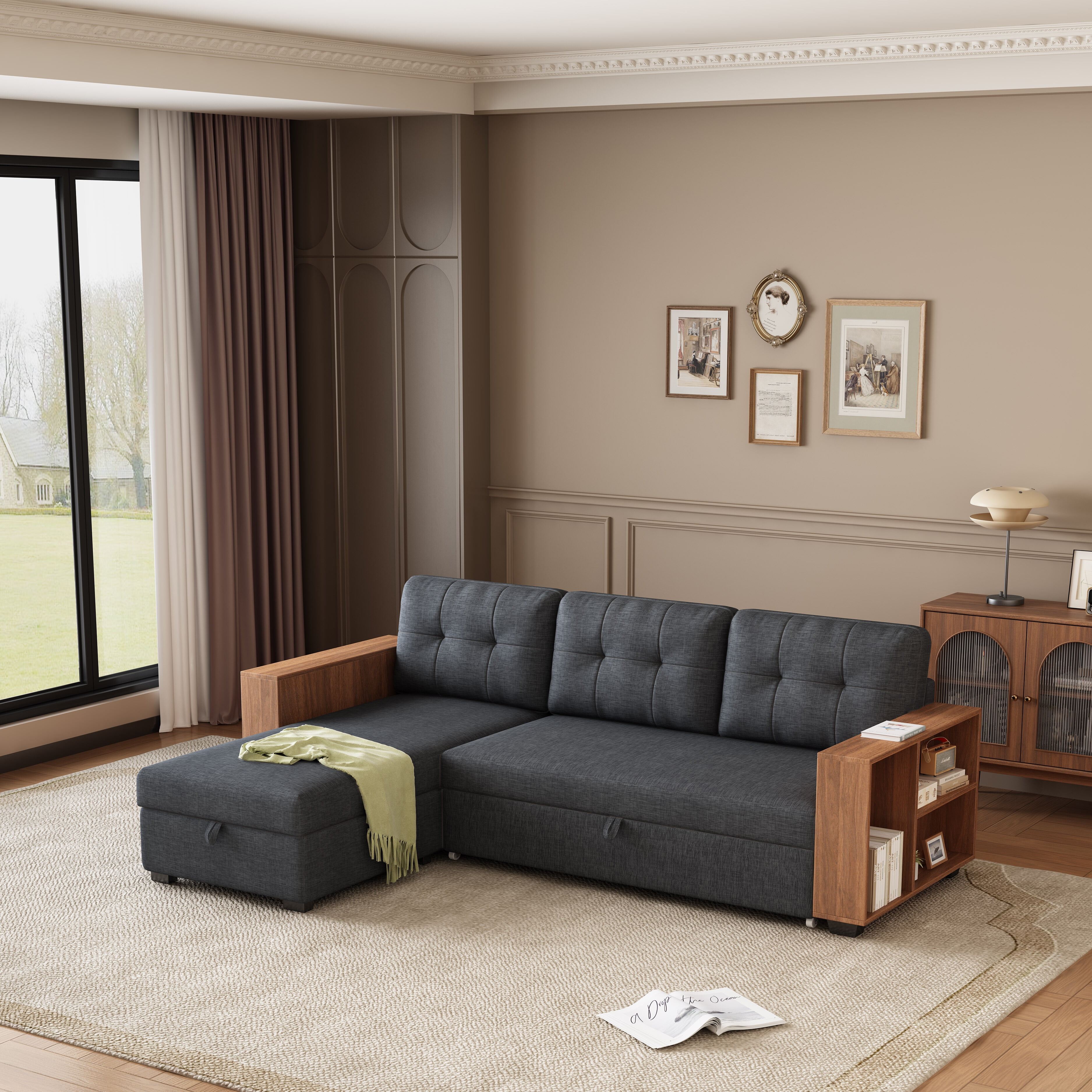 Convertible Sectional Sofa Couch,L-Shaped Sofa,Linen Fabric,Sleeper ...