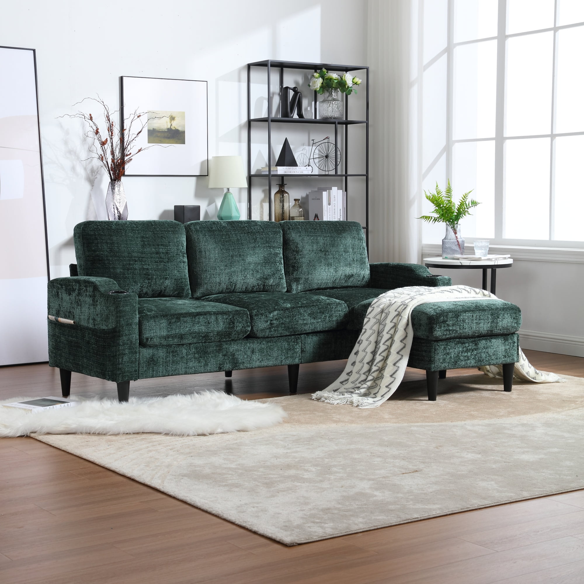 Convertible Sectional Sofa Couch,Modern Chenille Fabric L-Shaped Couch ...