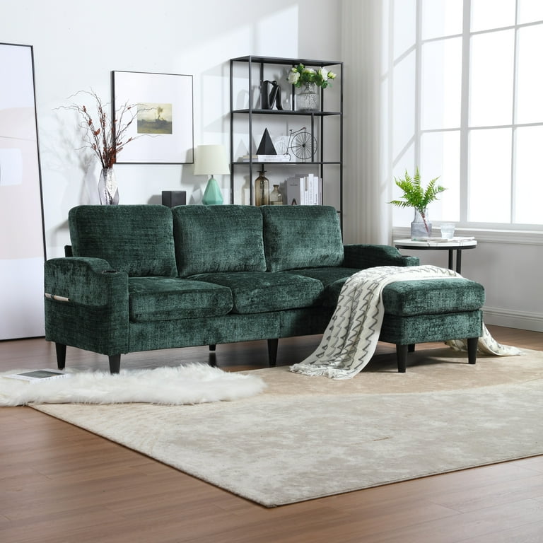 Free Shipping Convertible Sectional Sofa Couch Modern Chenille Fabric L Shaped Couch 3 Seat Sofa with Reversible Chaise for Living Room Emerald Walmart