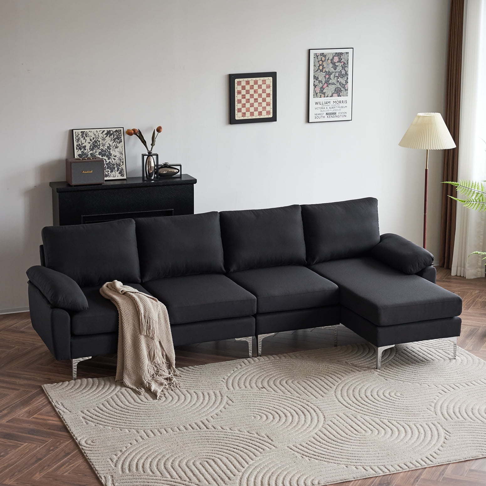 Convertible Sectional Sofa Couch, Modern Linen Fabric L-Shaped Sofa, 4 ...