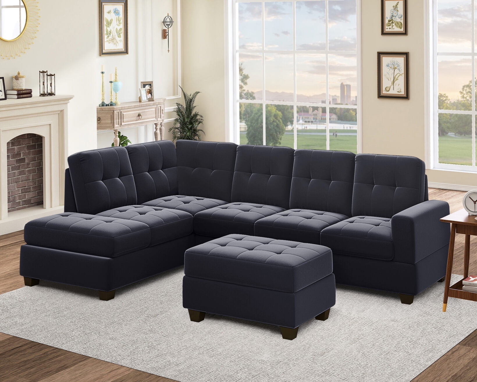 Convertible Sectional Sofa Couch with Reversible Chaise, L Shaped Couch Set for Living Room ...