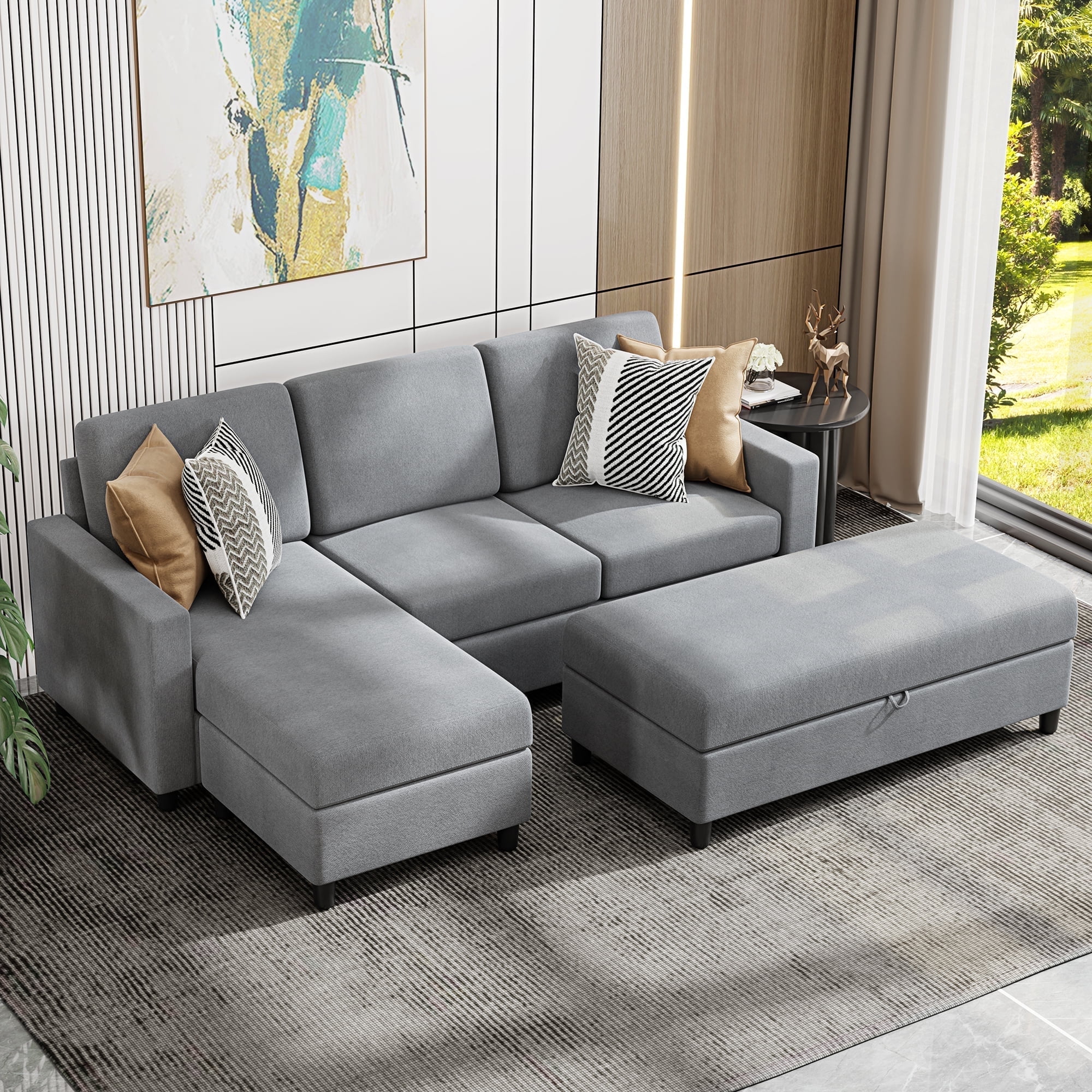 Small Room Convertible Sectional Sofa Couch, L-Shaped with Linen Fabric ...