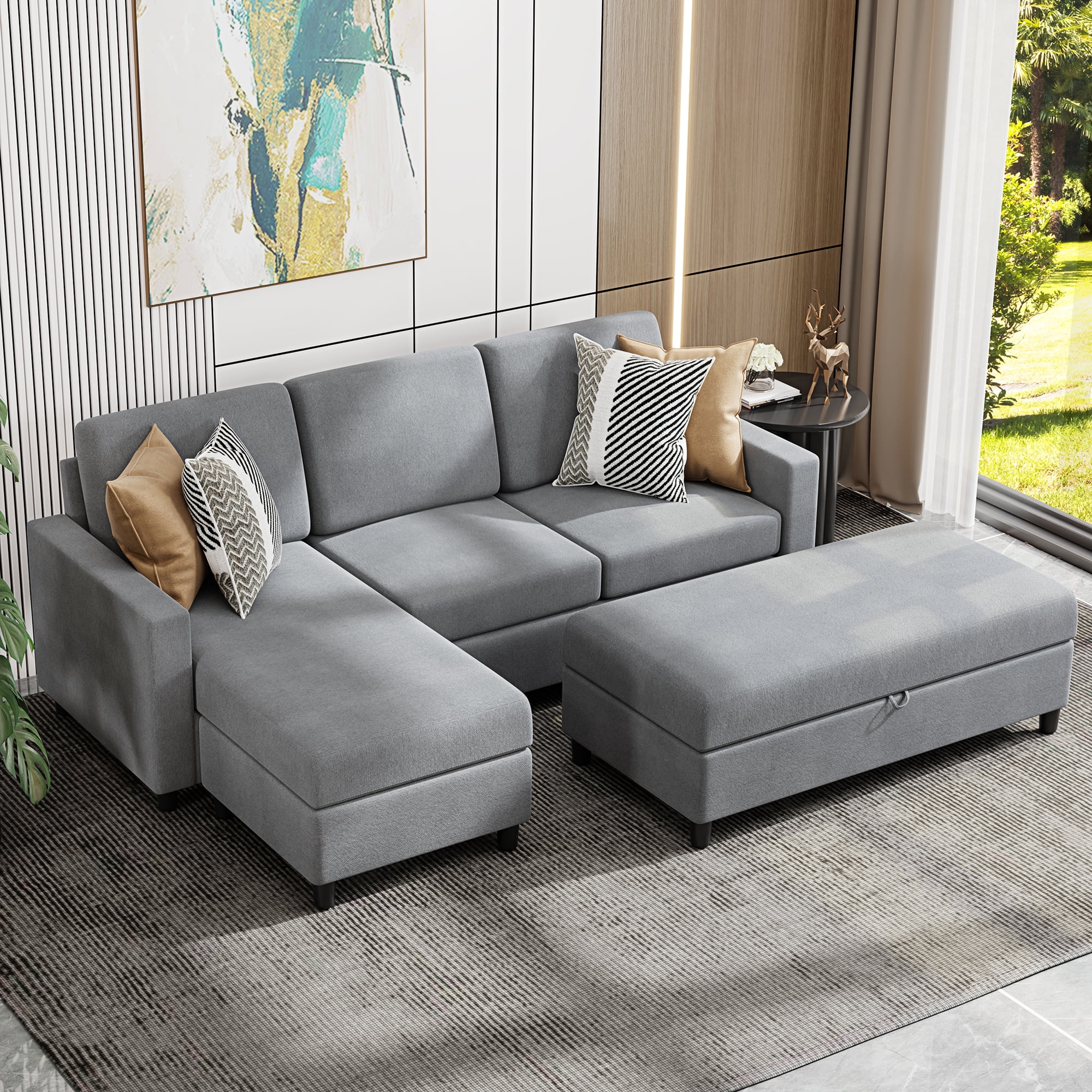 Convertible Sectional Sofa Couch with Storage Ottoman, L-Shaped Wide ...