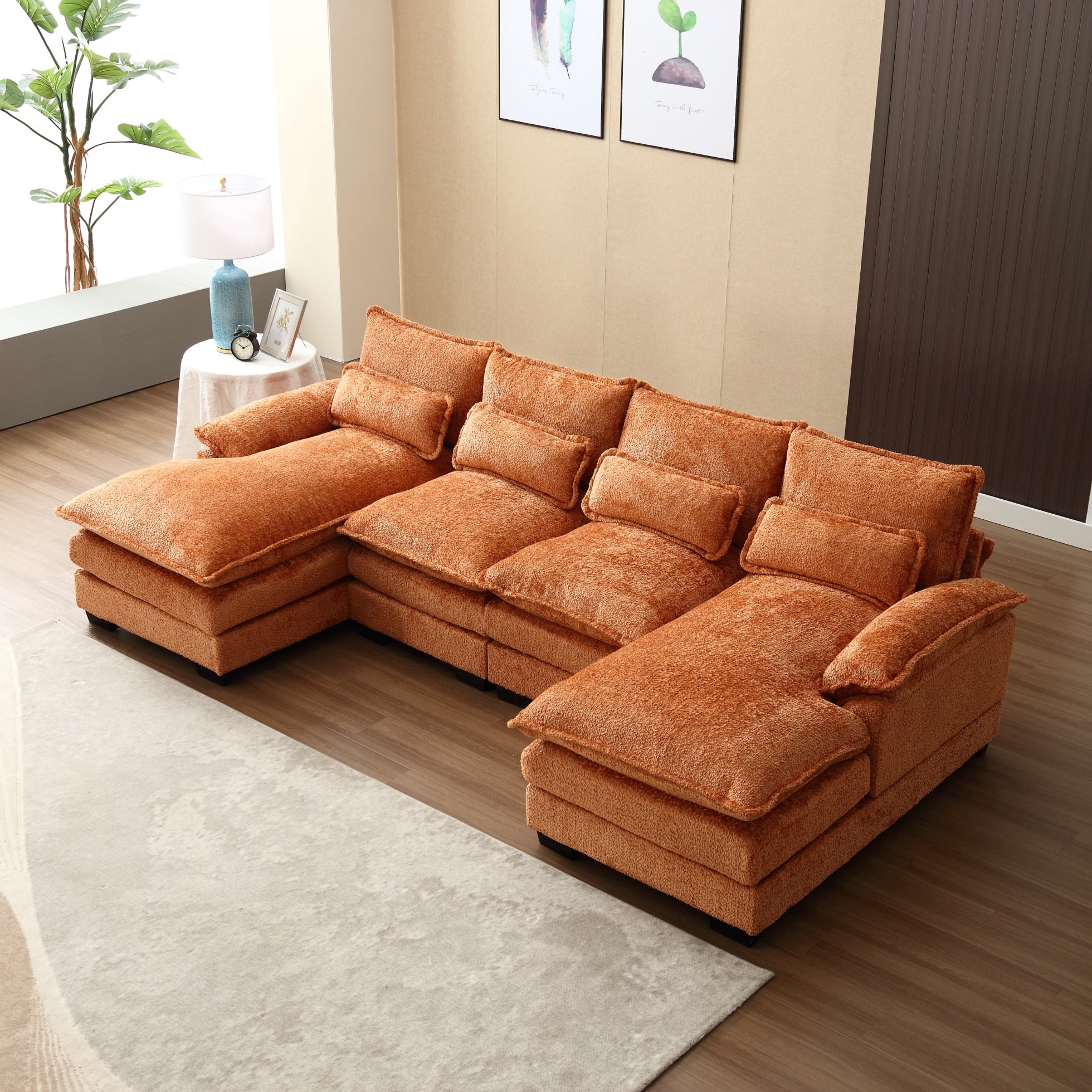 Convertible U-Shaped Sofa, 4-Seater with Double Chaise & Memory Foam ...