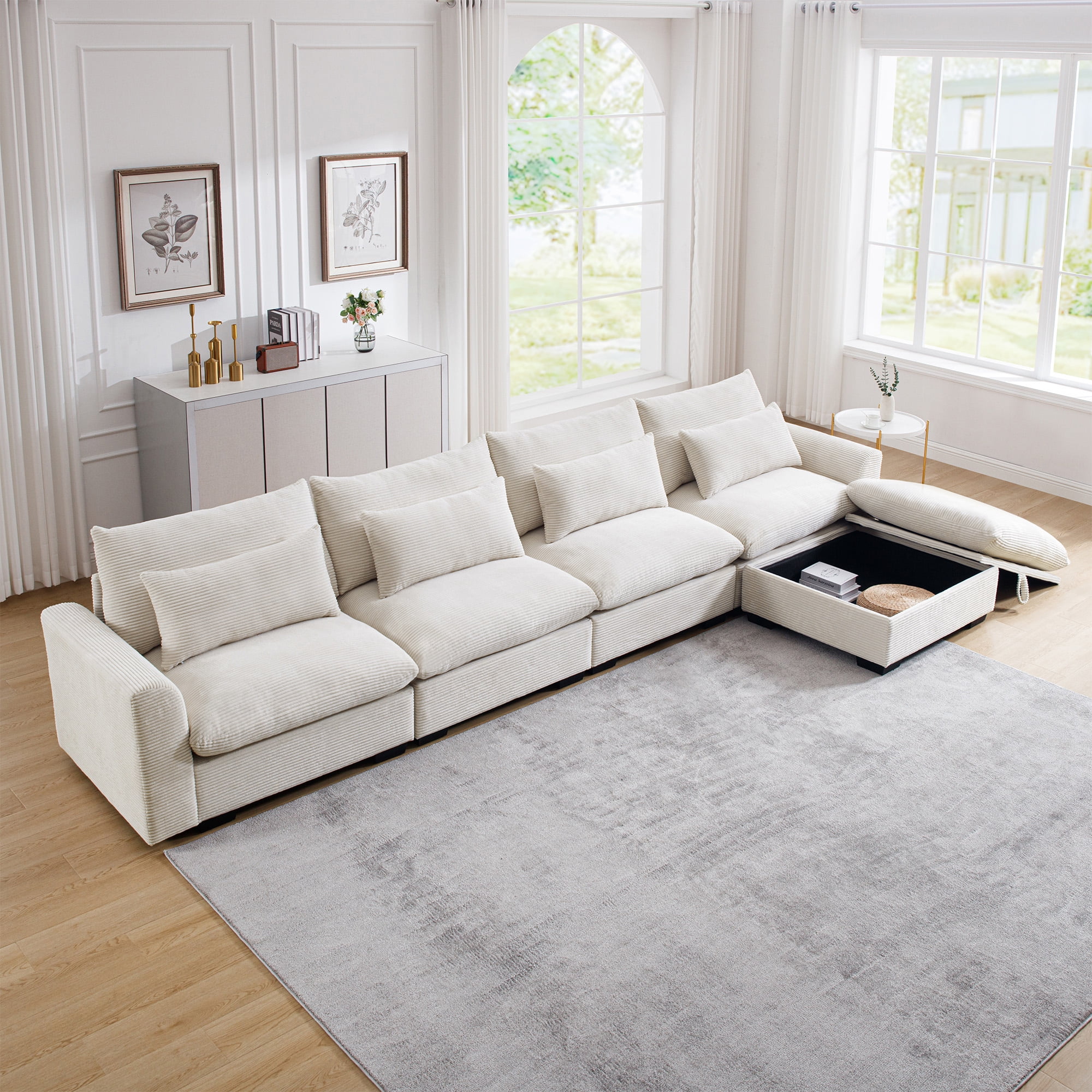 Convertible Sectionals Sofas, Upholstered L Shaped Couch with Waist ...