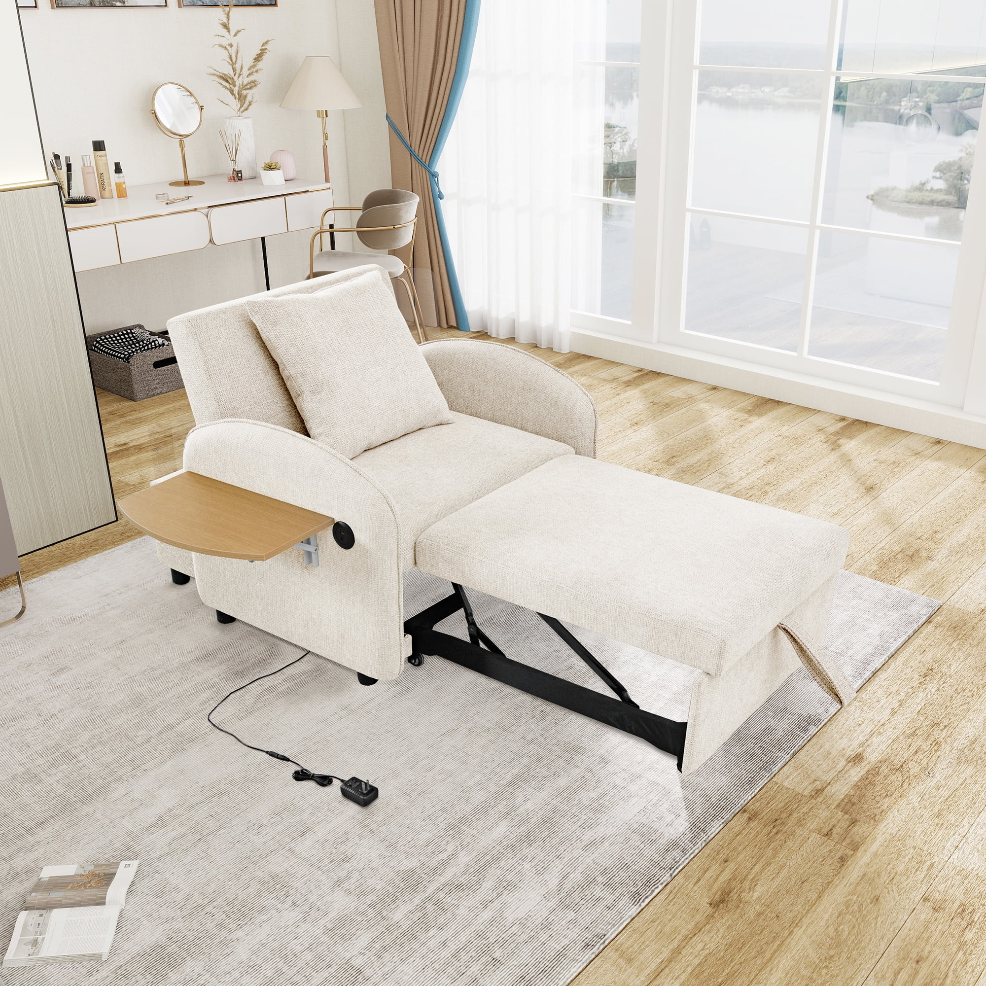 Convertible Single Chair Bed, 3-in-1 Sleeper Sofa with Computer Desk ...