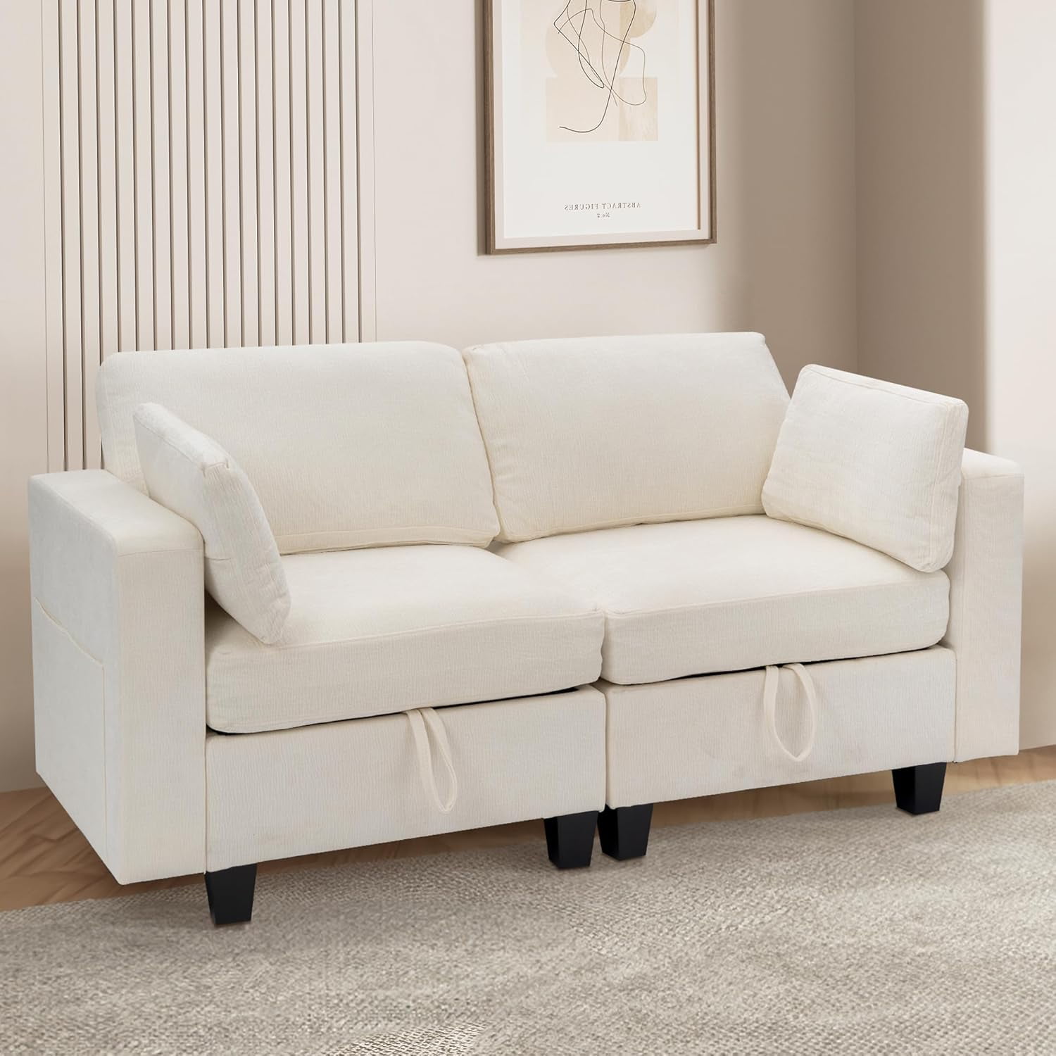Convertible Single Seater Without Armrest Sectional Sofa Couch Linen ...