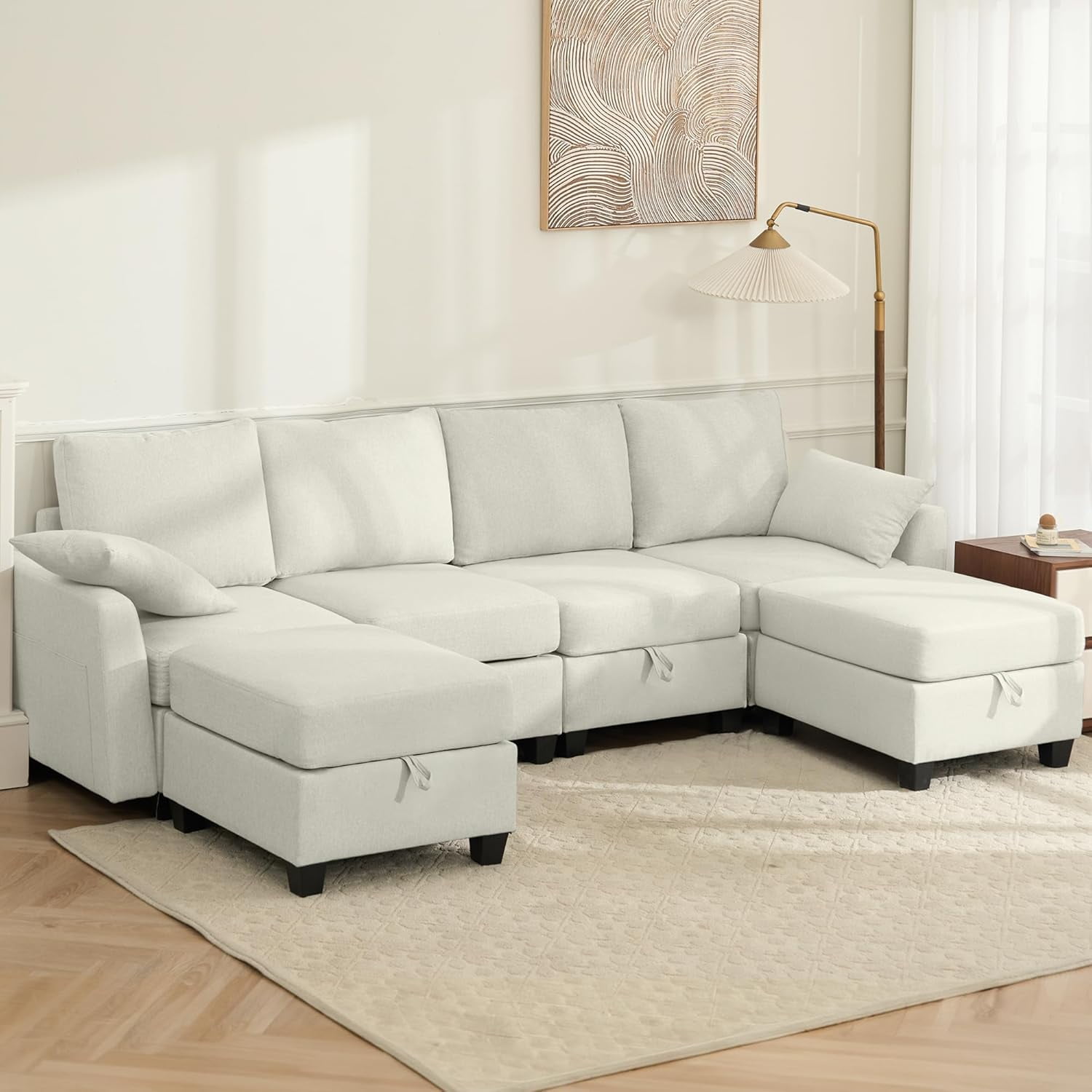 Convertible Single Seater Without Armrest Sectional Sofa Couch Linen ...