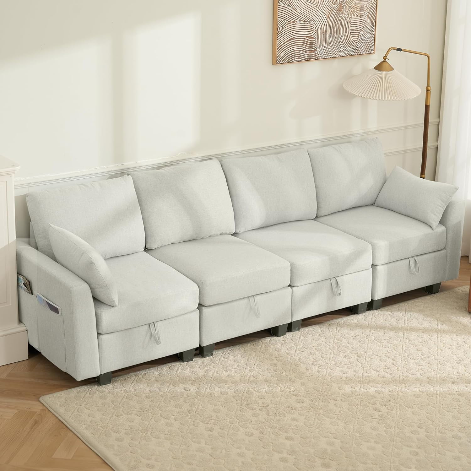 Convertible Single Seater Without Armrest Sectional Sofa Couch Linen ...