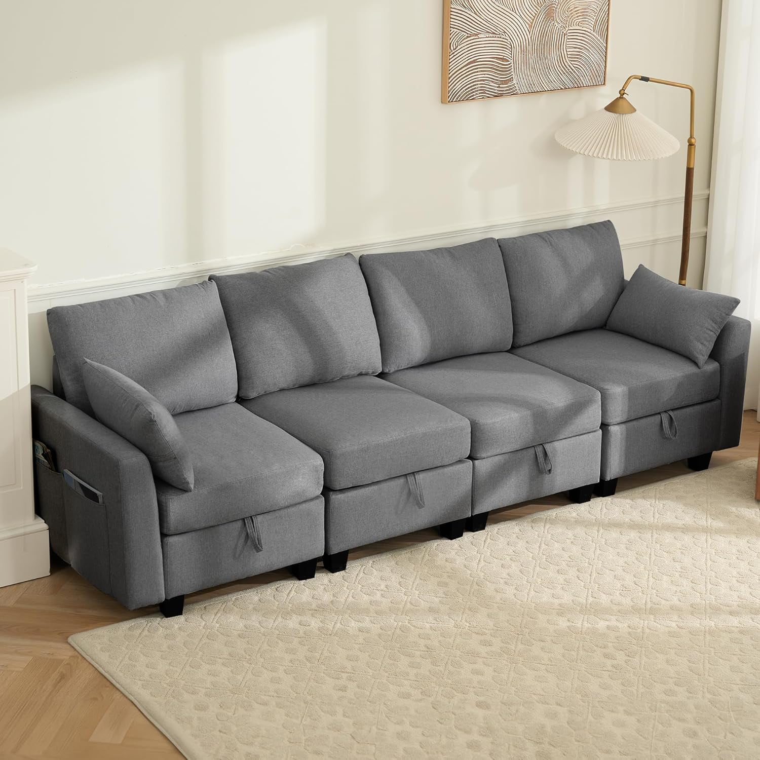 Convertible Single Seater Without Armrest Sectional Sofa Couch Linen ...