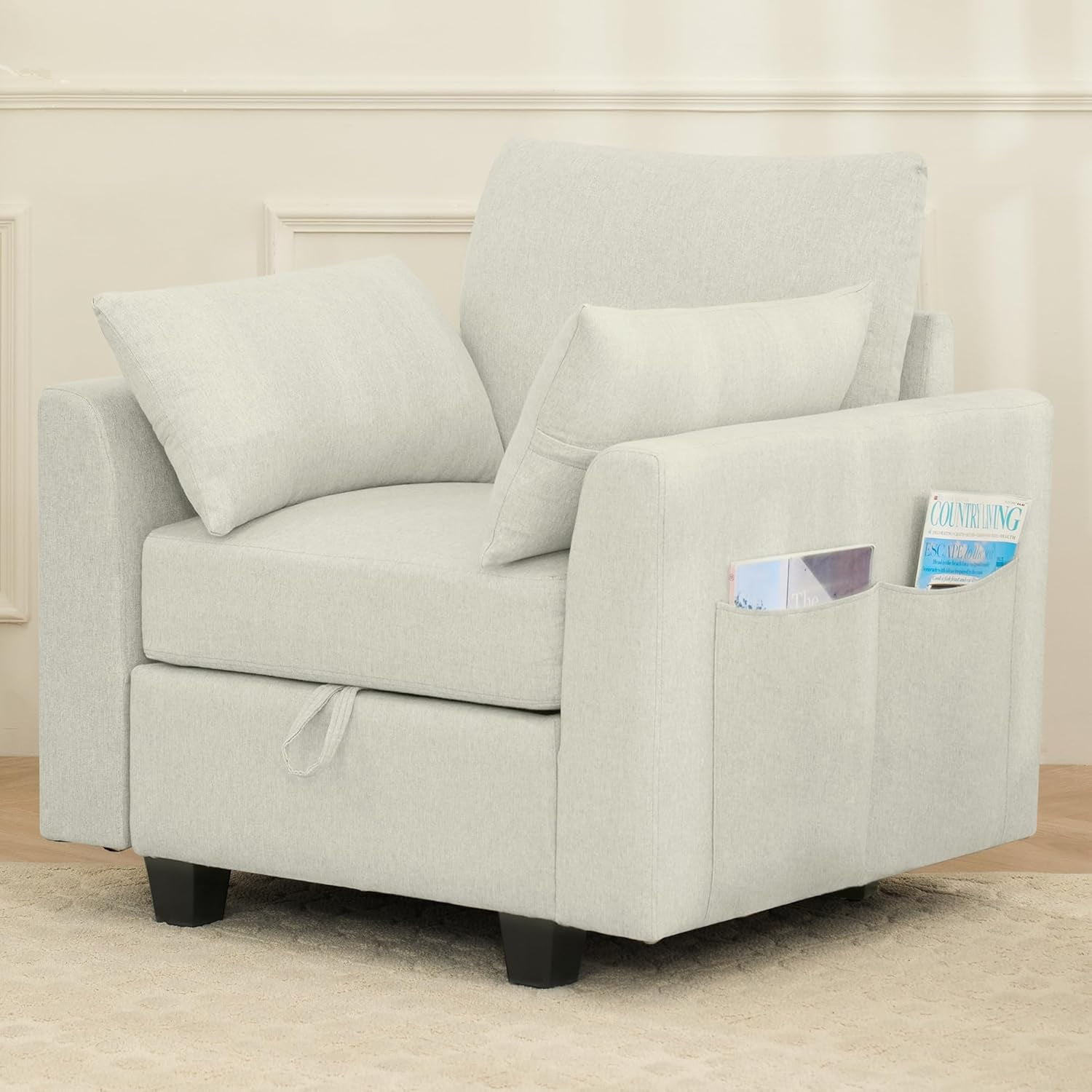 Convertible Single Seater Without Armrest Sectional Sofa Couch Linen ...