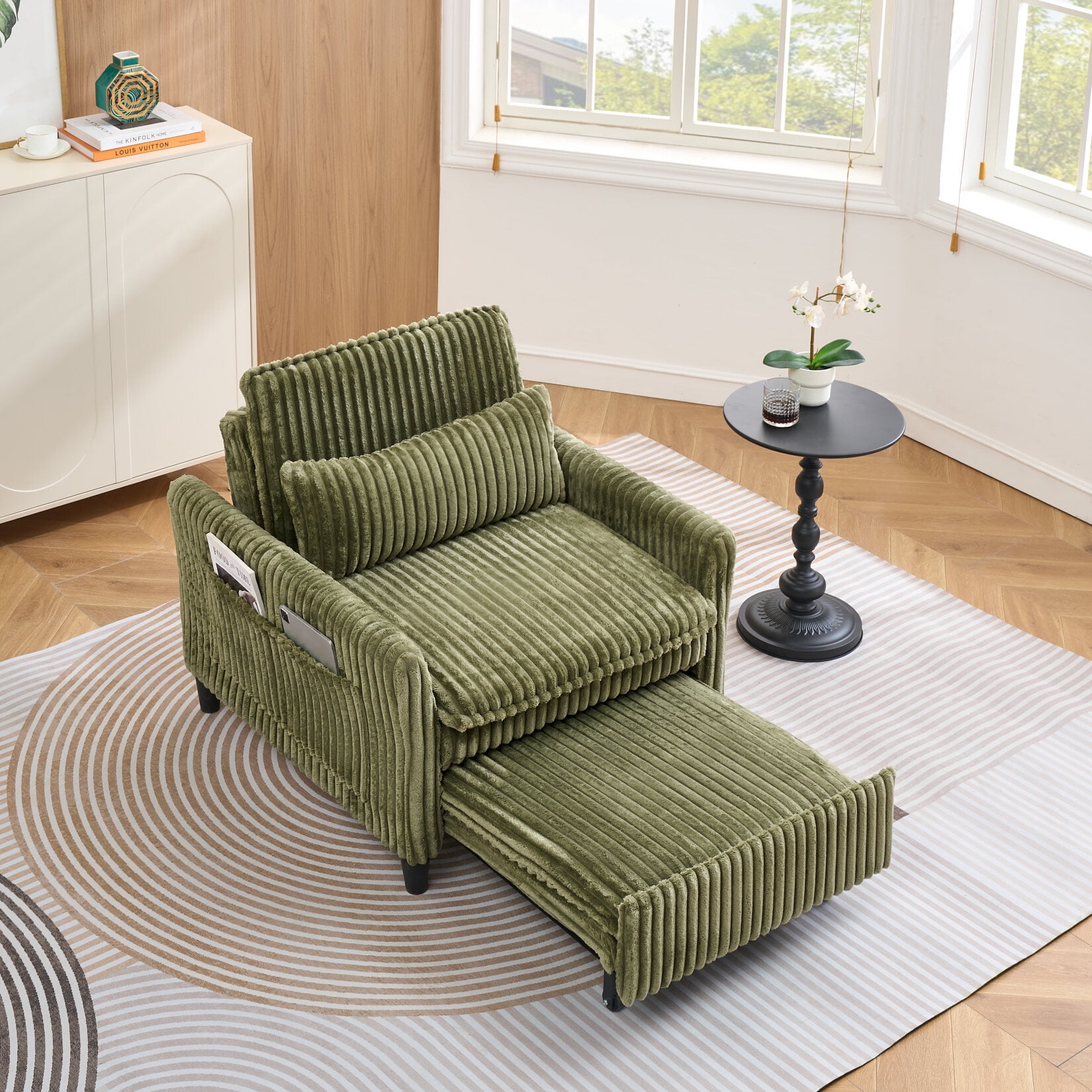 Convertible Single Sofa Chair, Comfy Corduroy Sleeper Sofa Bed with a ...
