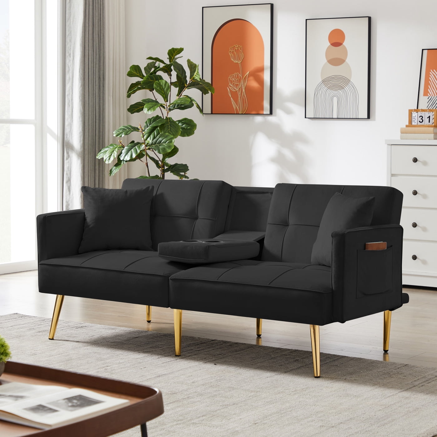 Convertible Sleeper Loveseat Couch, Upholstered Couch with Adjustable ...