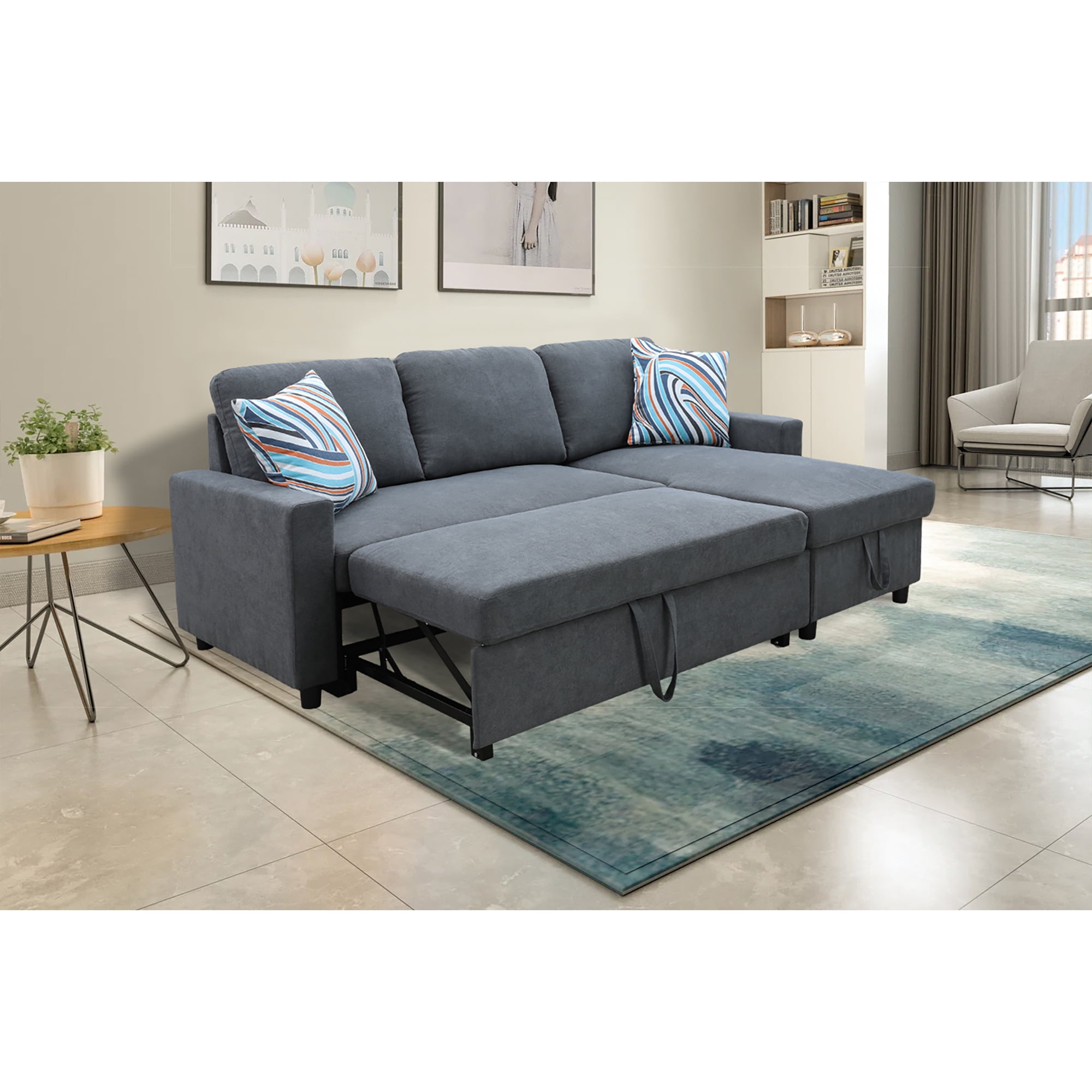 Convertible Sleeper Sofa 3 in 1, Chenille Modern L-Shaped Couches for ...