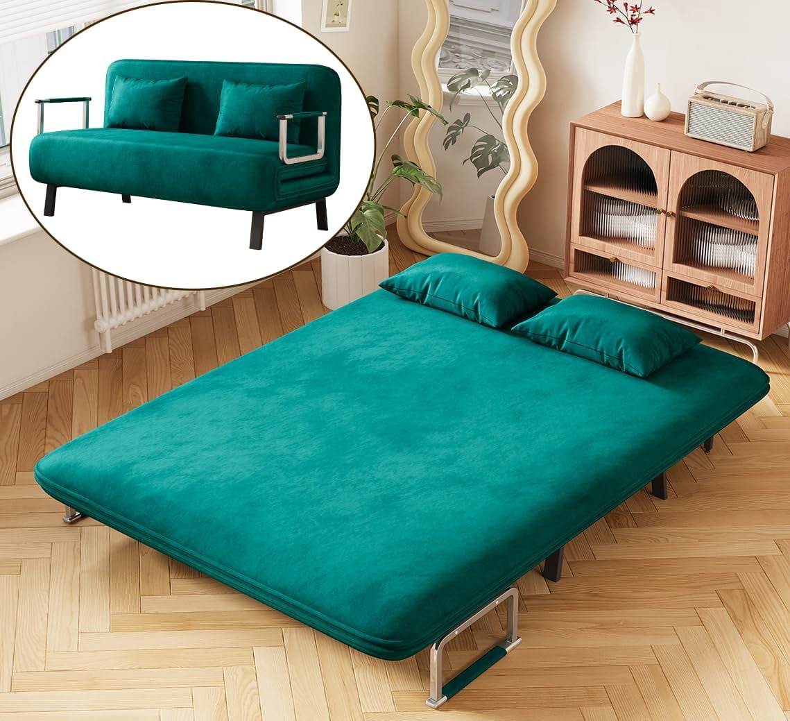 Convertible Sleeper Sofa, 55″ Tri-Folding Queen Sofa Bed with ...