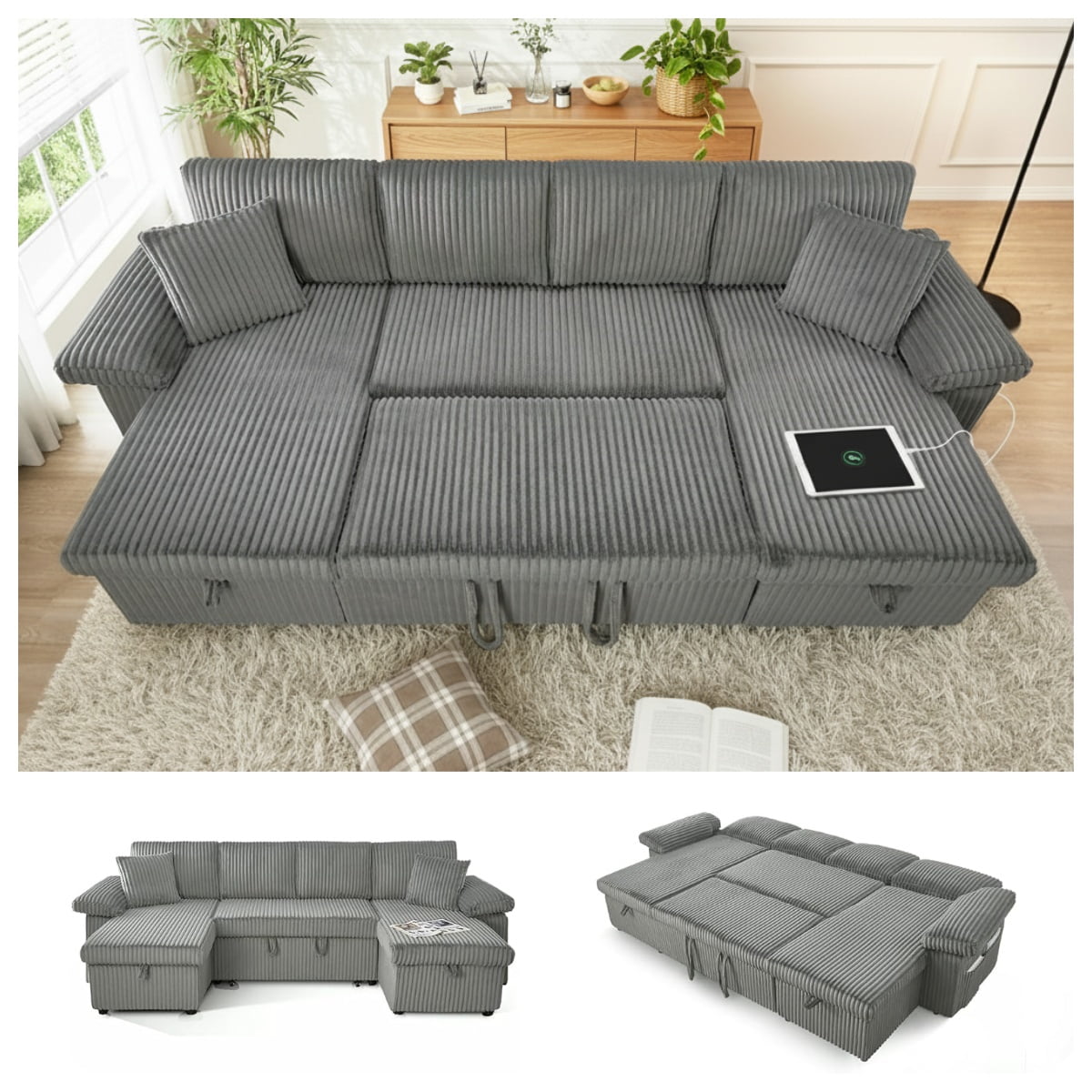 TiramisuBest Modular Sectional Sofa with 2 Storage Chaises, 113 ...