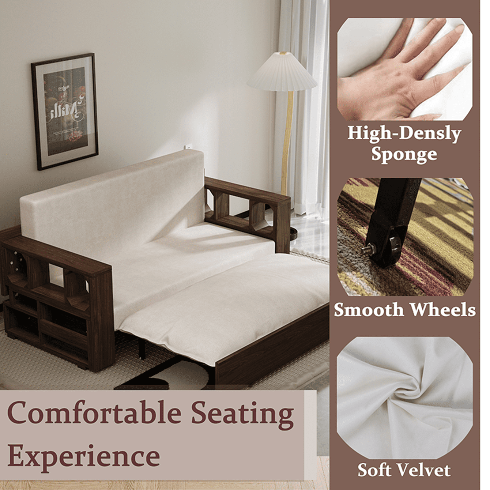 Convertible Sleeper Sofa Bed,3 in 1 Modern Velvet Loveseat Couch with ...