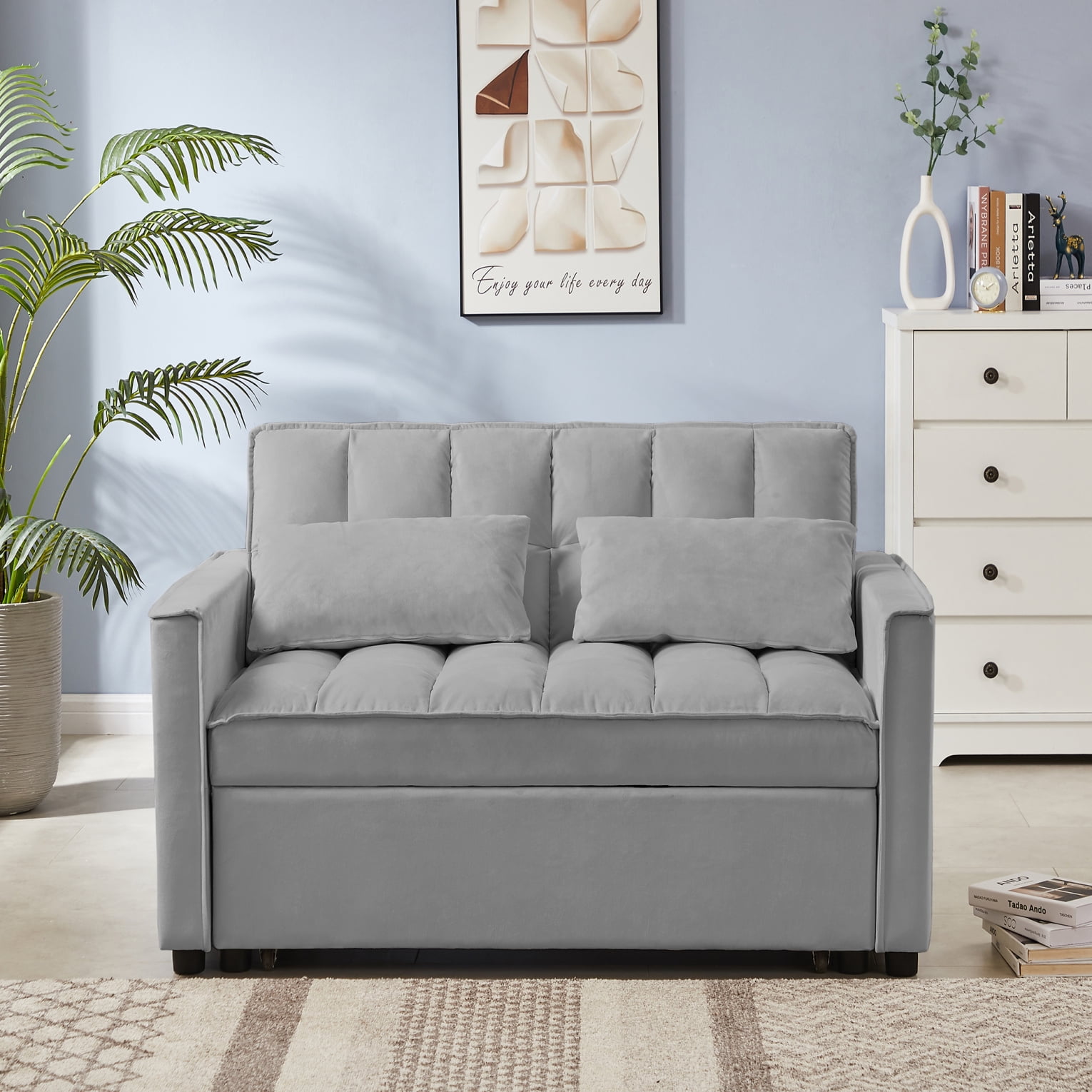 Convertible Sleeper Sofa Bed with Adjustable Backrest and 2 Lumbar ...