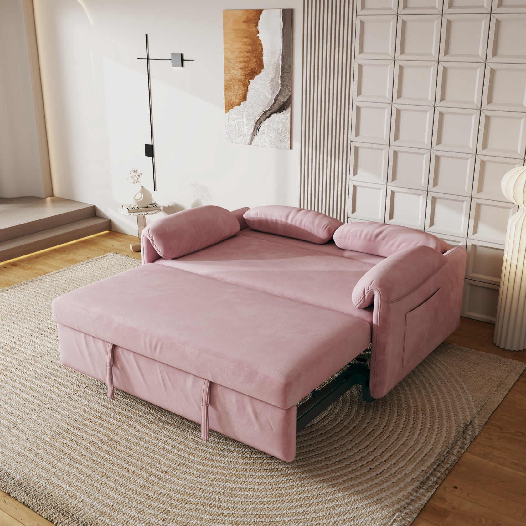 Convertible Sleeper Sofa Bed, Comfy Velvet Upholstered Futon Sofa Couch ...
