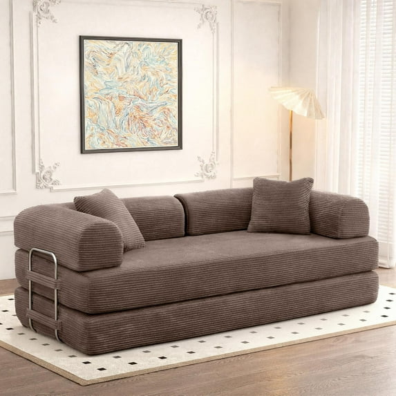 Convertible Sleeper Sofa Bed, Corduroy Floor Couch Bed with Silver ...
