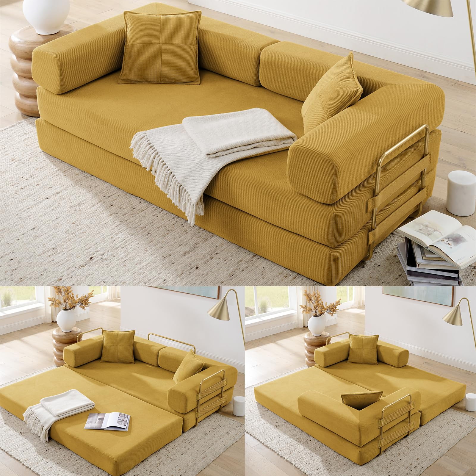 Convertible Sleeper Sofa Bed with Fixed-Shape Frame, 78" Corduroy ...