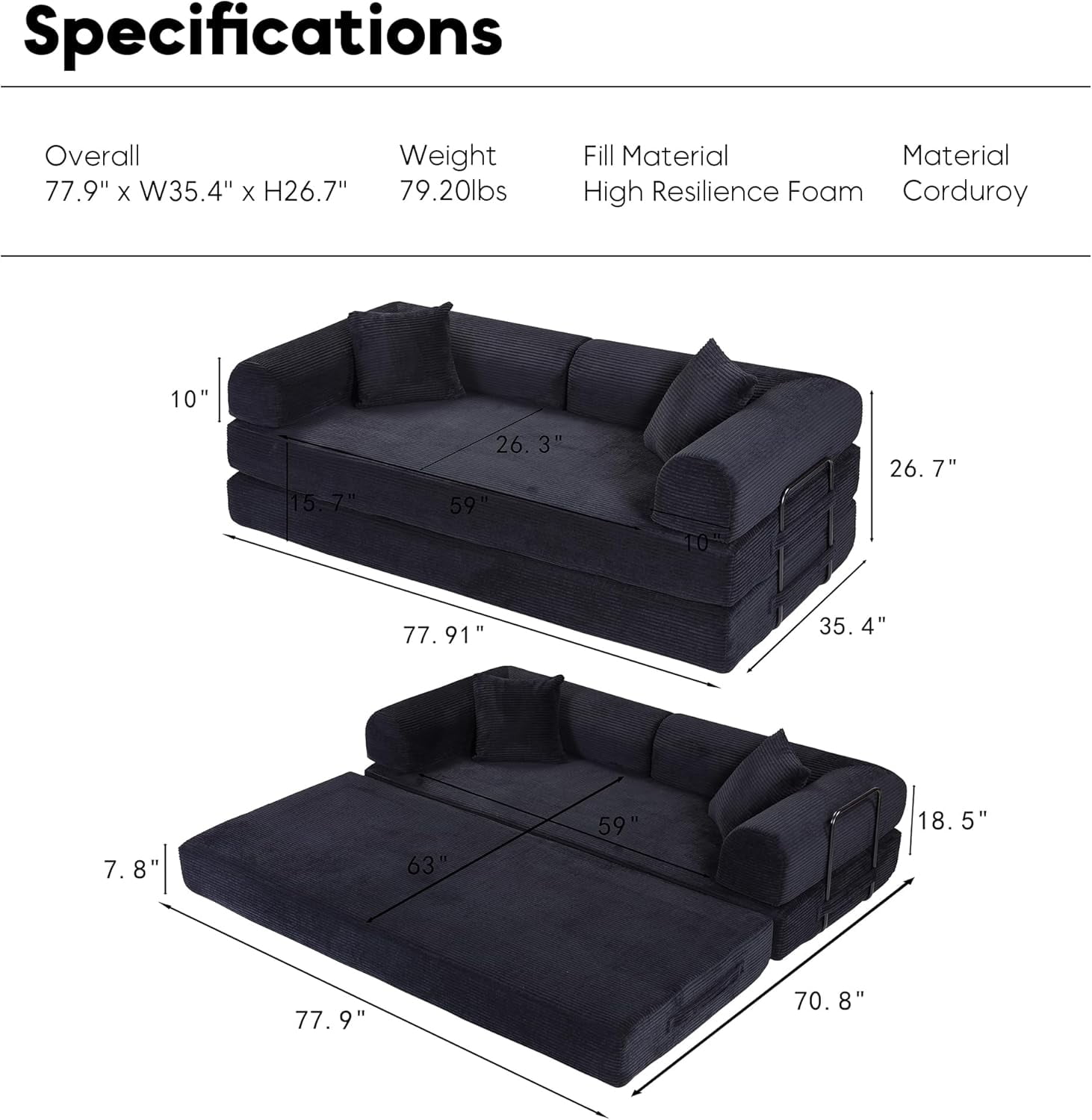 Convertible Sleeper Sofa Bed with Fixed-Shape Frame, Floor Sofa Lounge ...
